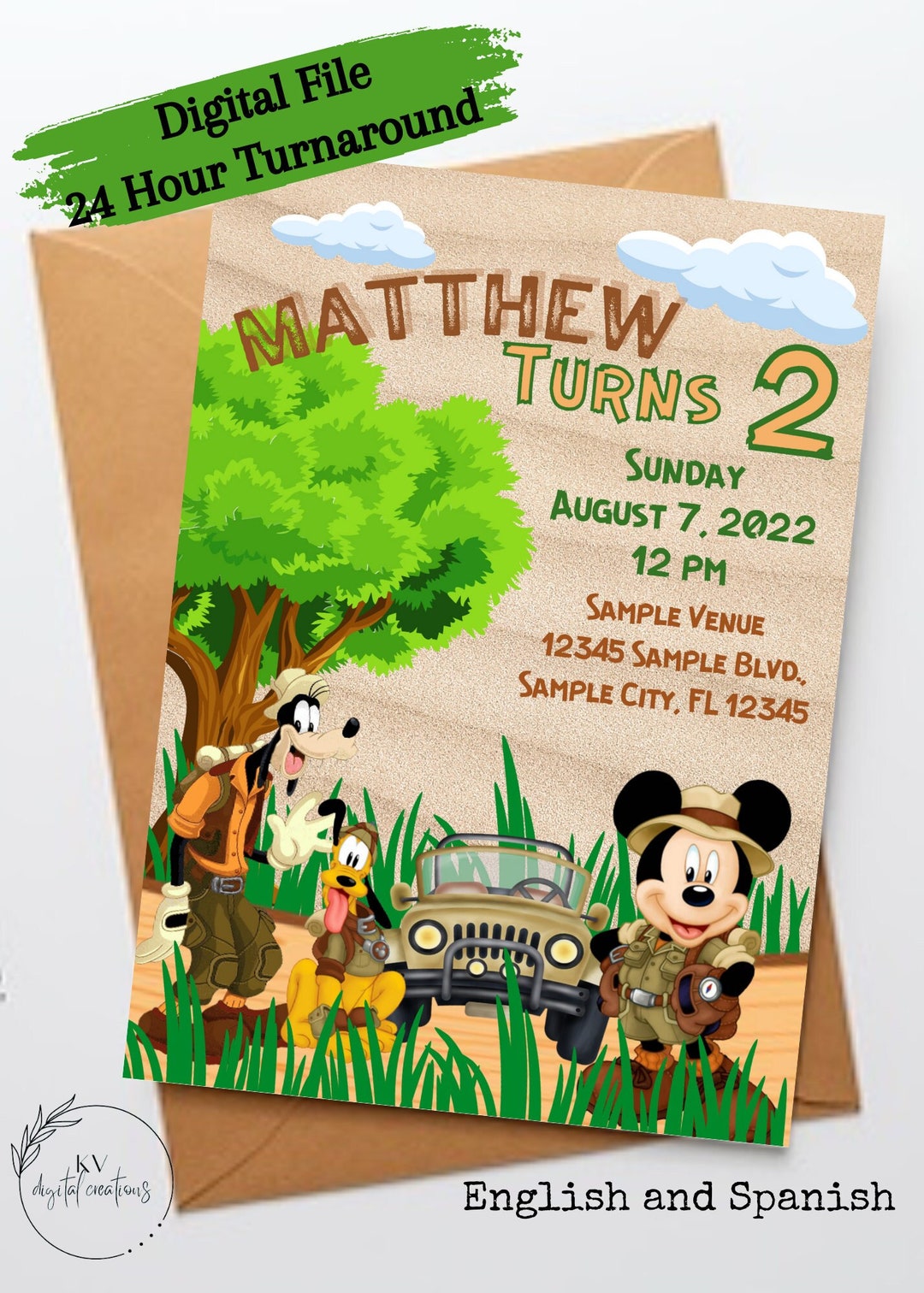Mickey Safari Digital Birthday Invite, Birthday Invitation, Kids ...