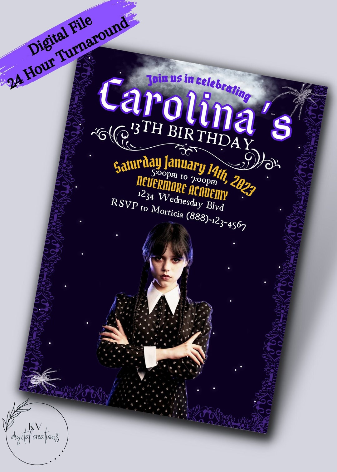 Wednesday Addams Birthday Invitation, Customizable Invite (digital File ...