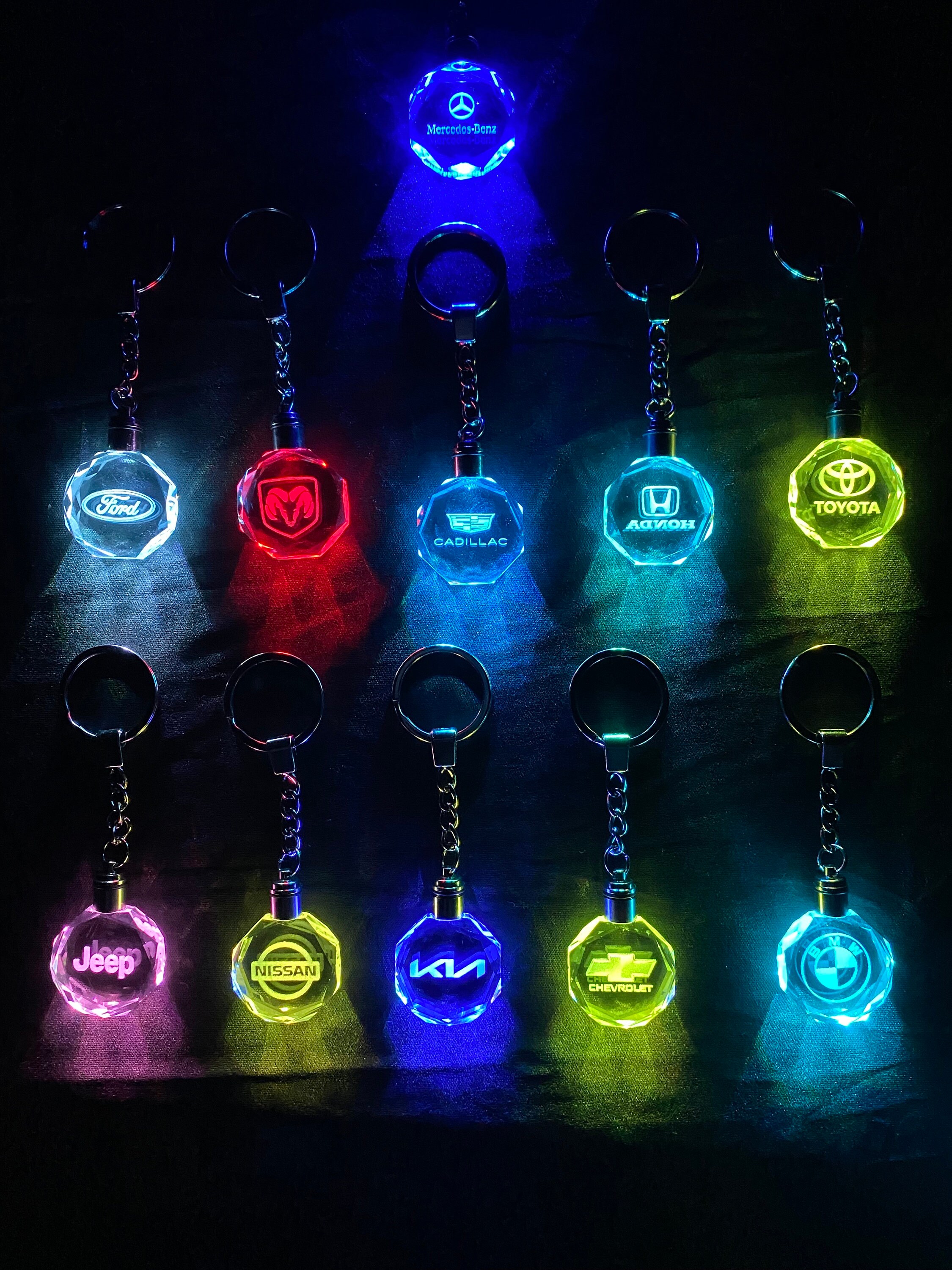 Car Logo Keychain/pendant LED Changing Color Crystal Glass USA - Etsy