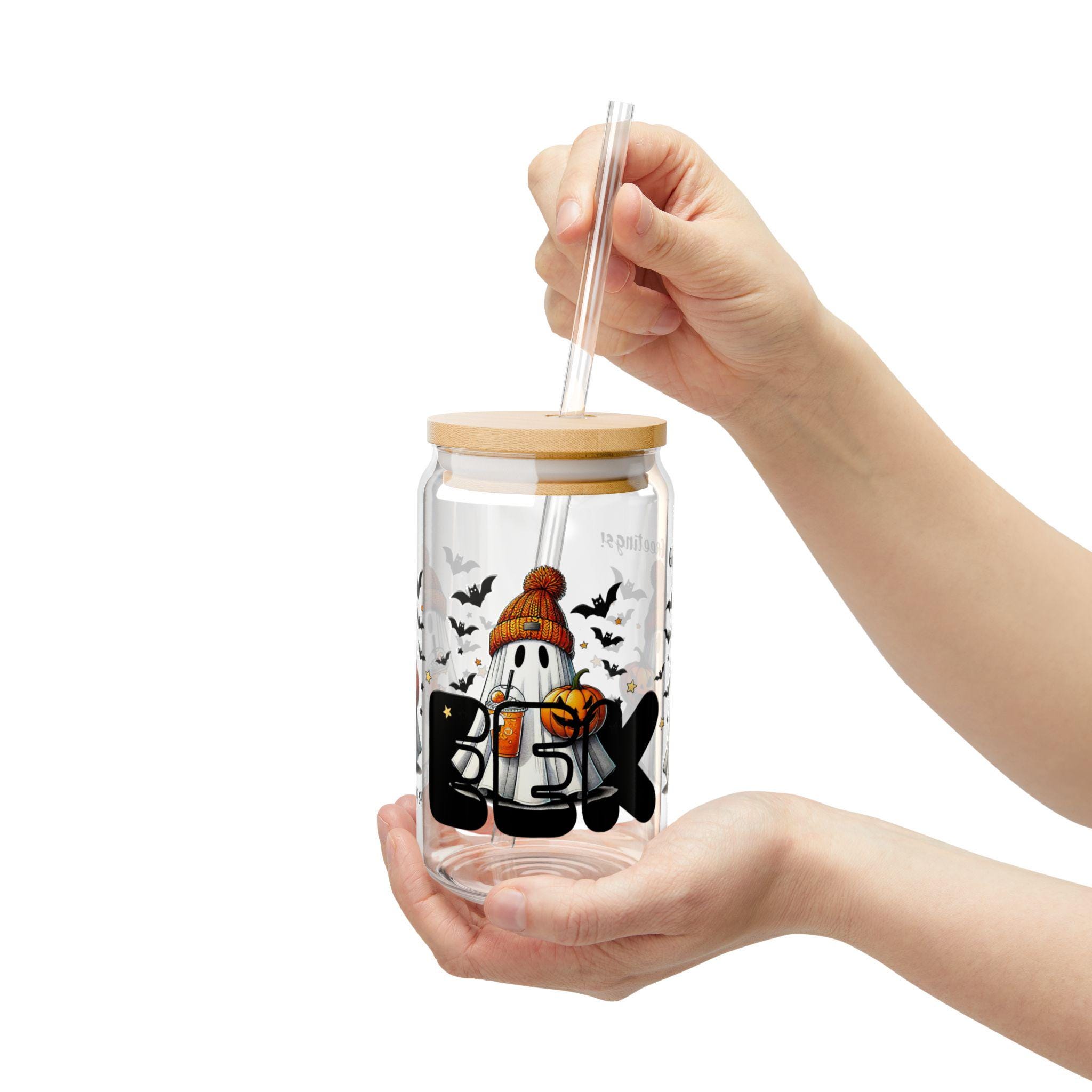 Halloween Ghost Glass Tumbler - EEK Ghostly Greetings 16oz - Etsy