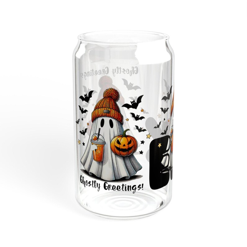 Halloween Ghost Glass Tumbler - EEK Ghostly Greetings 16oz - Etsy