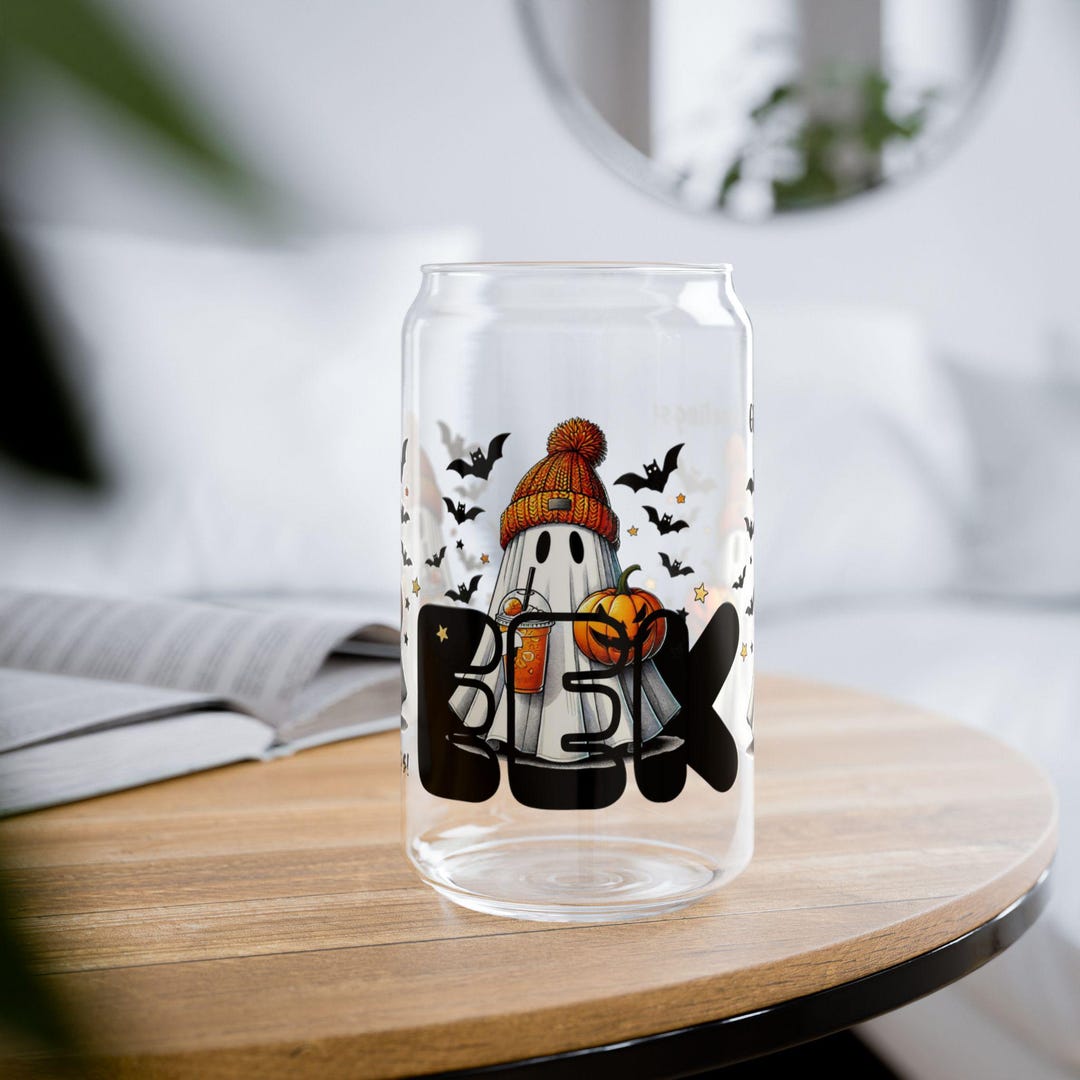 Halloween Ghost Glass Tumbler - EEK Ghostly Greetings 16oz - Etsy
