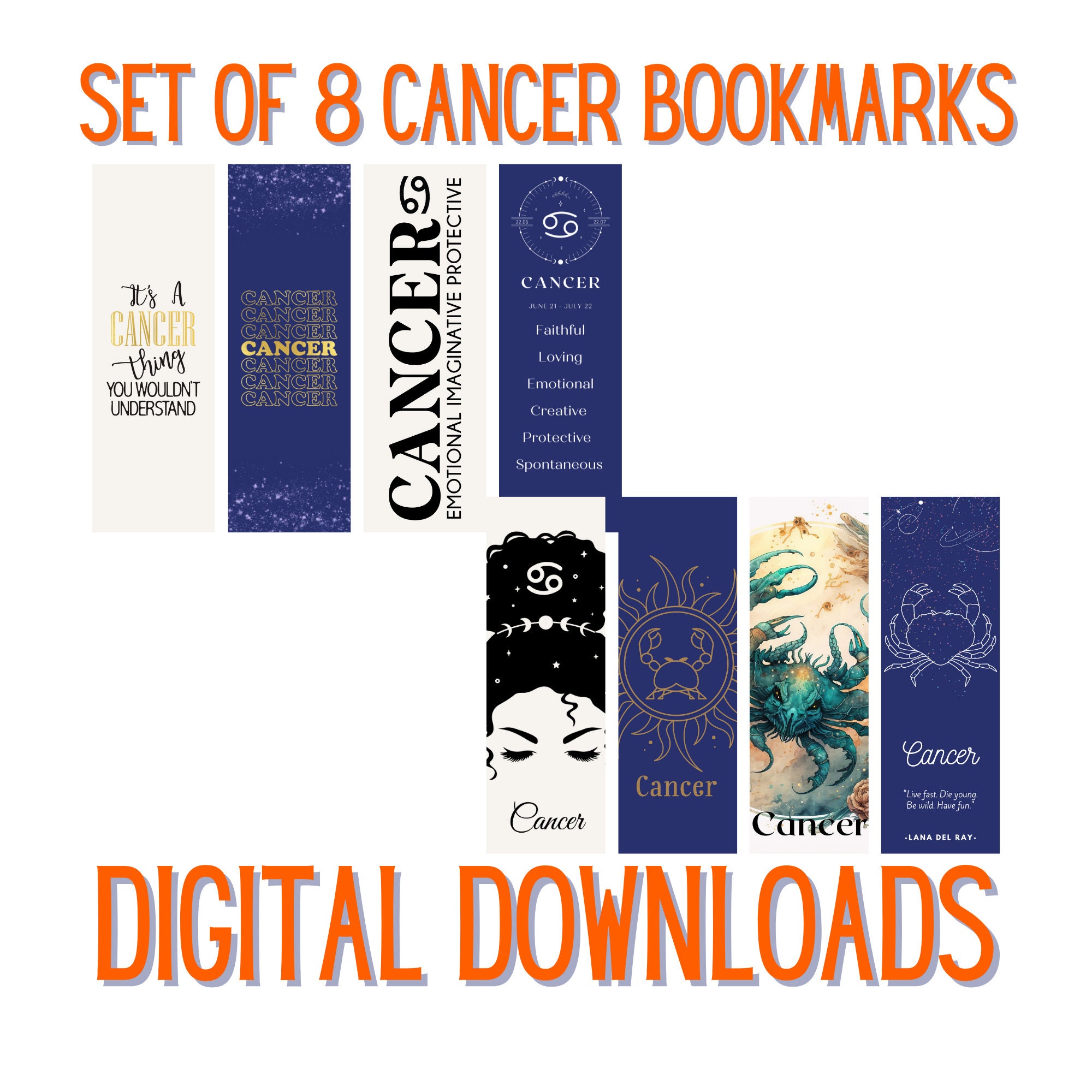 Cancer, Printable Bookmarks, Astrology Bookmarks, Digital Products ...