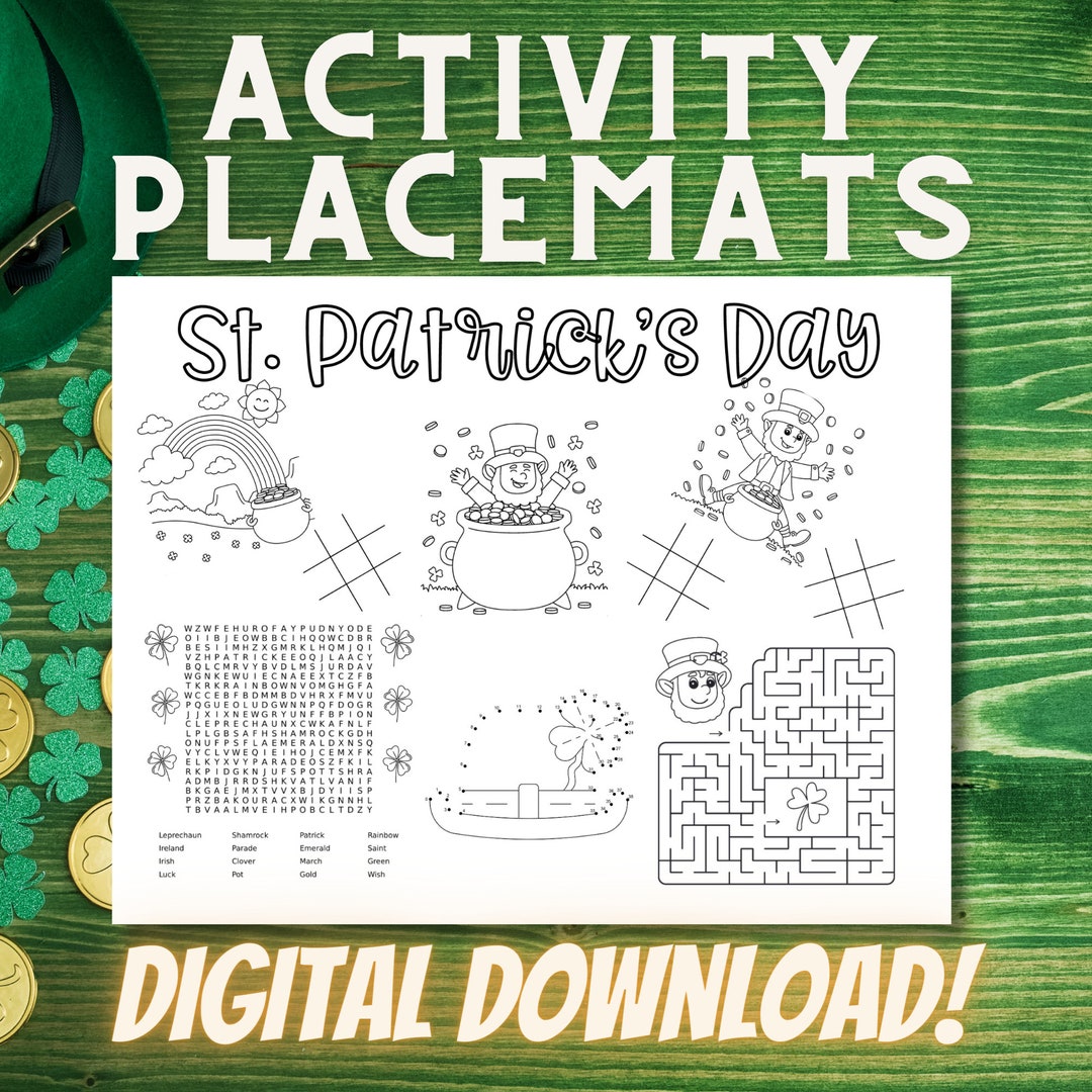St. Patrick's Day Coloring Placemats - Printable Fun for Kids, Lucky ...