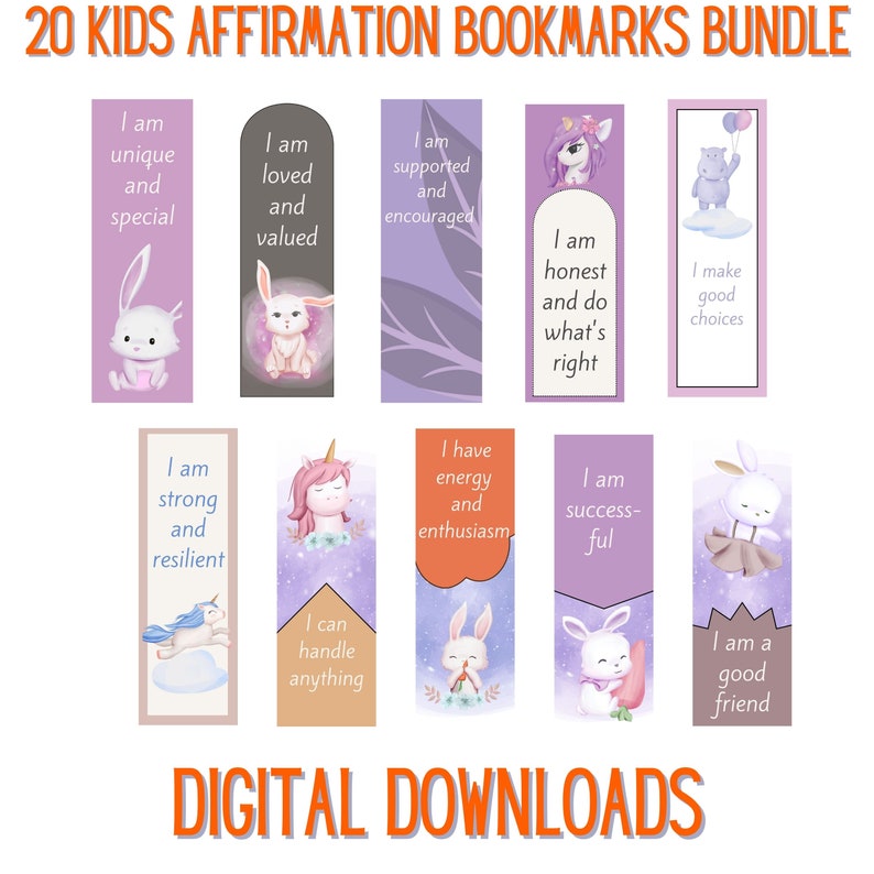 Printable Kids Positive Affirmation Bookmarks Bundle, Inspirational ...
