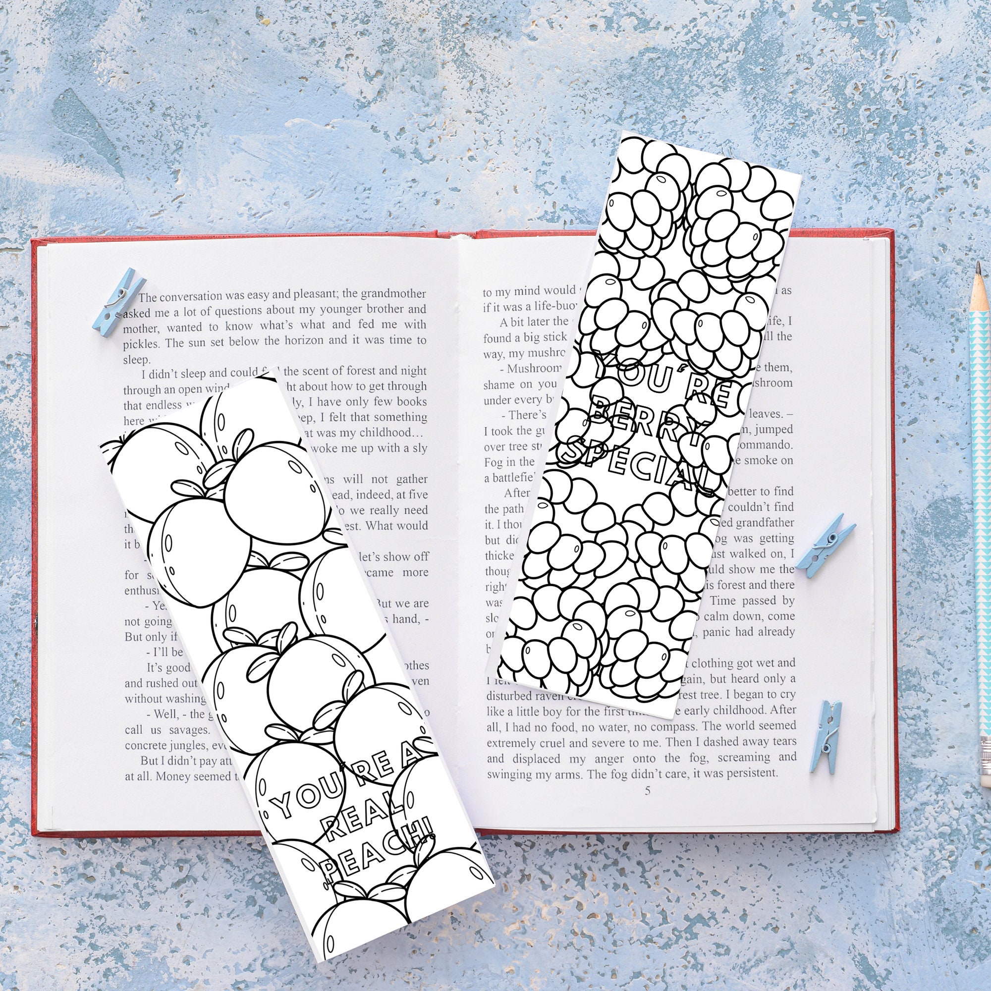 Digital Printable Fruits Bookmark Set of 8 – Coloring Fruit Book Marks ...