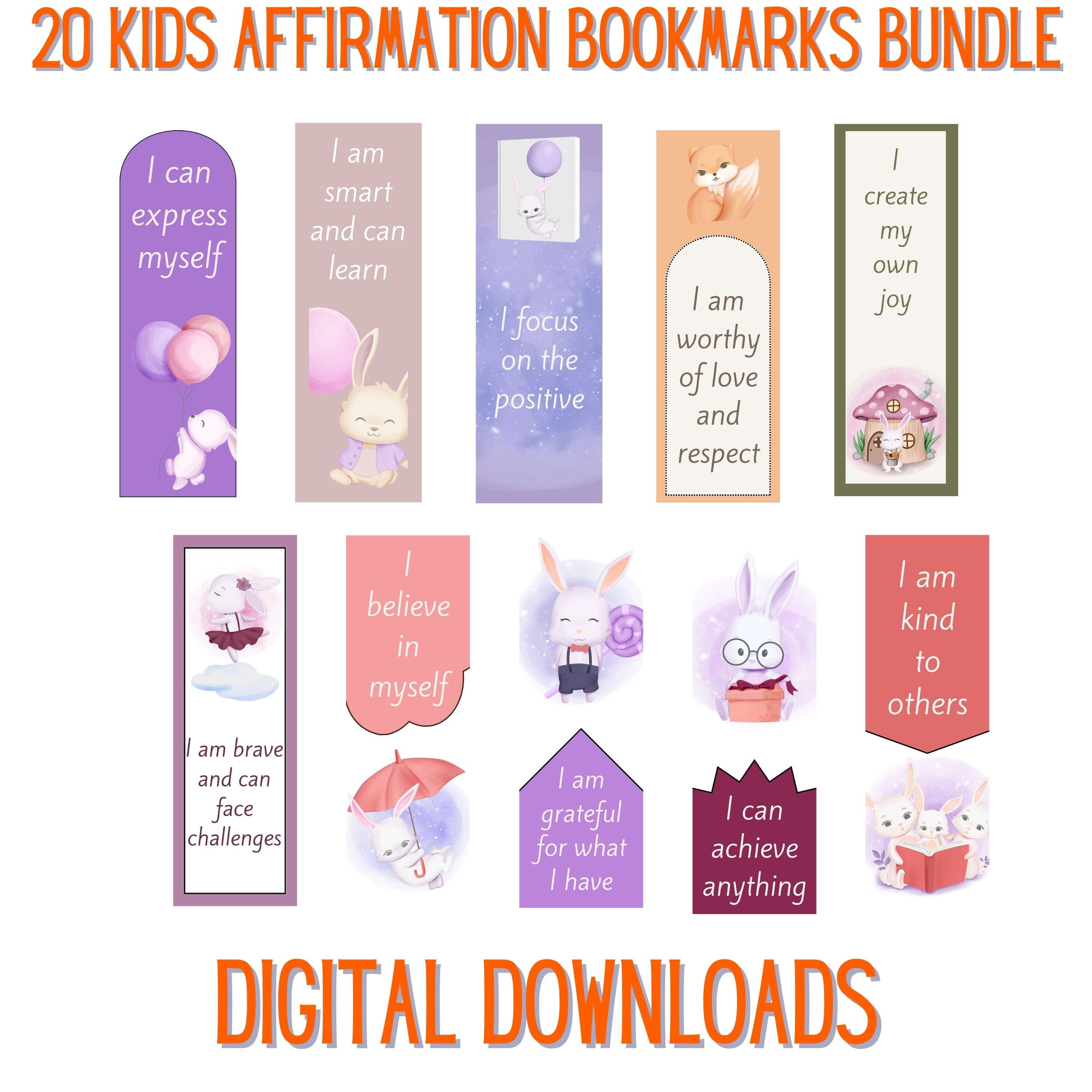 Printable Kids Positive Affirmation Bookmarks Bundle, Inspirational ...