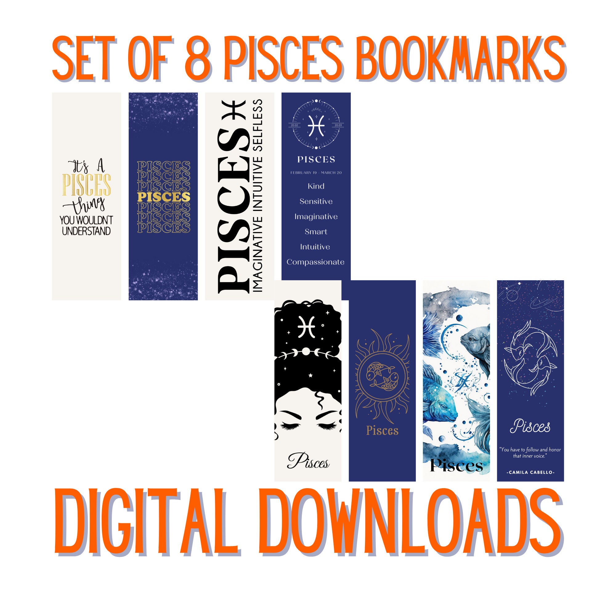 Pisces, Printable Bookmarks, Astrology Bookmarks, Digital Products ...