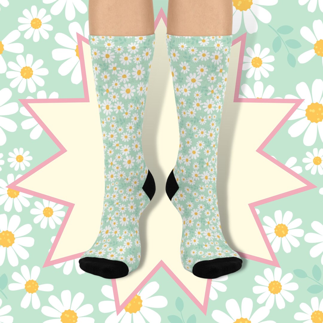 Daisy Socks, Flower Socks, Cute Floral Pattern Socks, Spring Socks ...