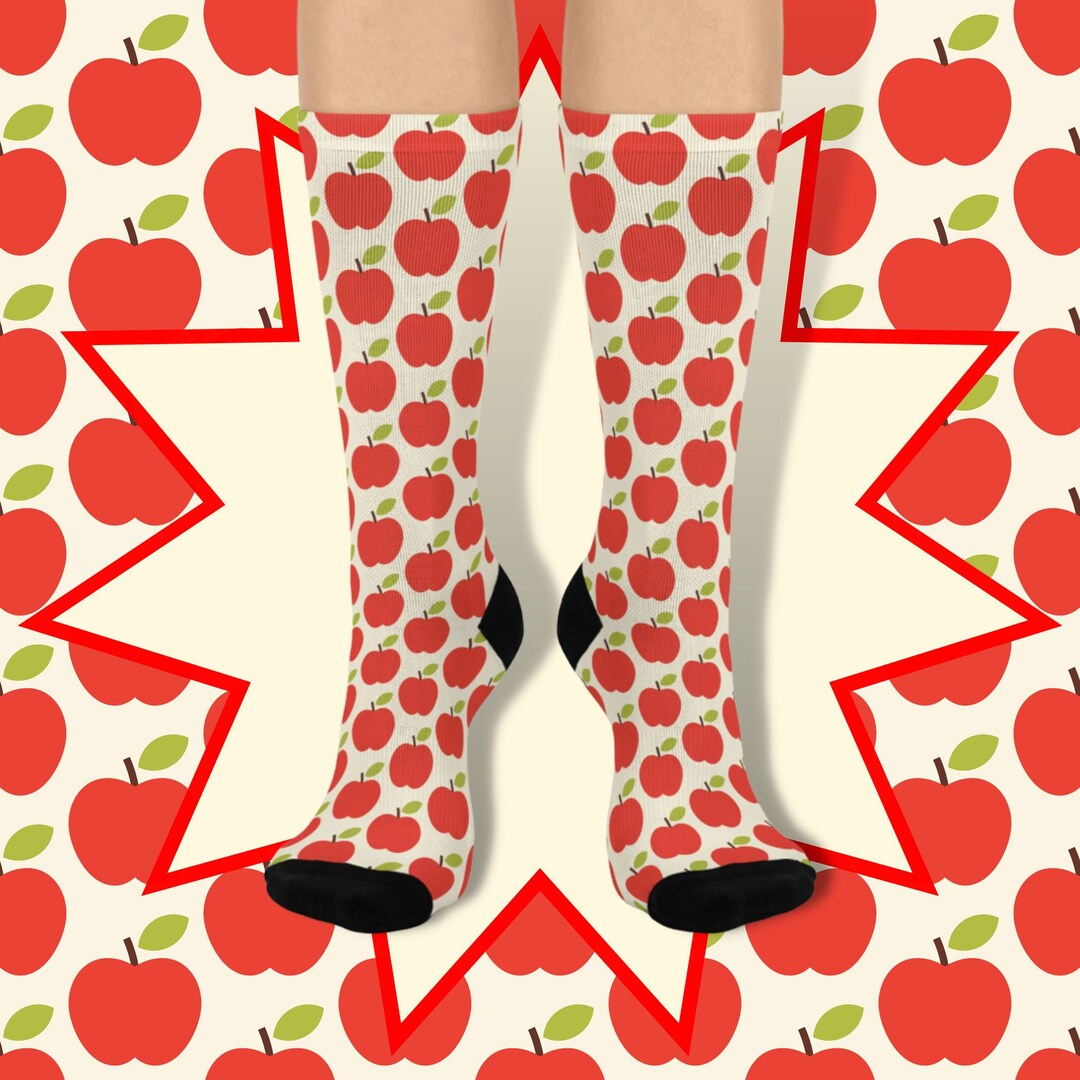 Red Apple Socks, Fruit Socks, Socks for Teachers, Red Apple Print Socks ...