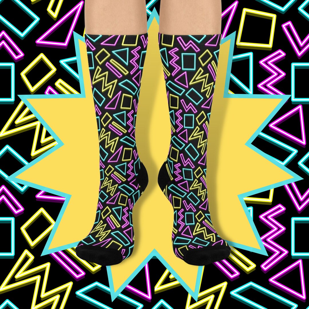 Neon Geometric Shape Socks, Neon Socks, Funky Socks, Retro Socks, Neon ...