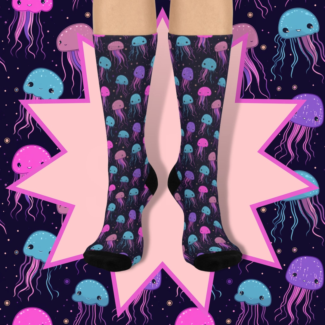 Cute Neon Jellyfish Socks, Colorful Sea Creatures Socks, Jellyfish ...