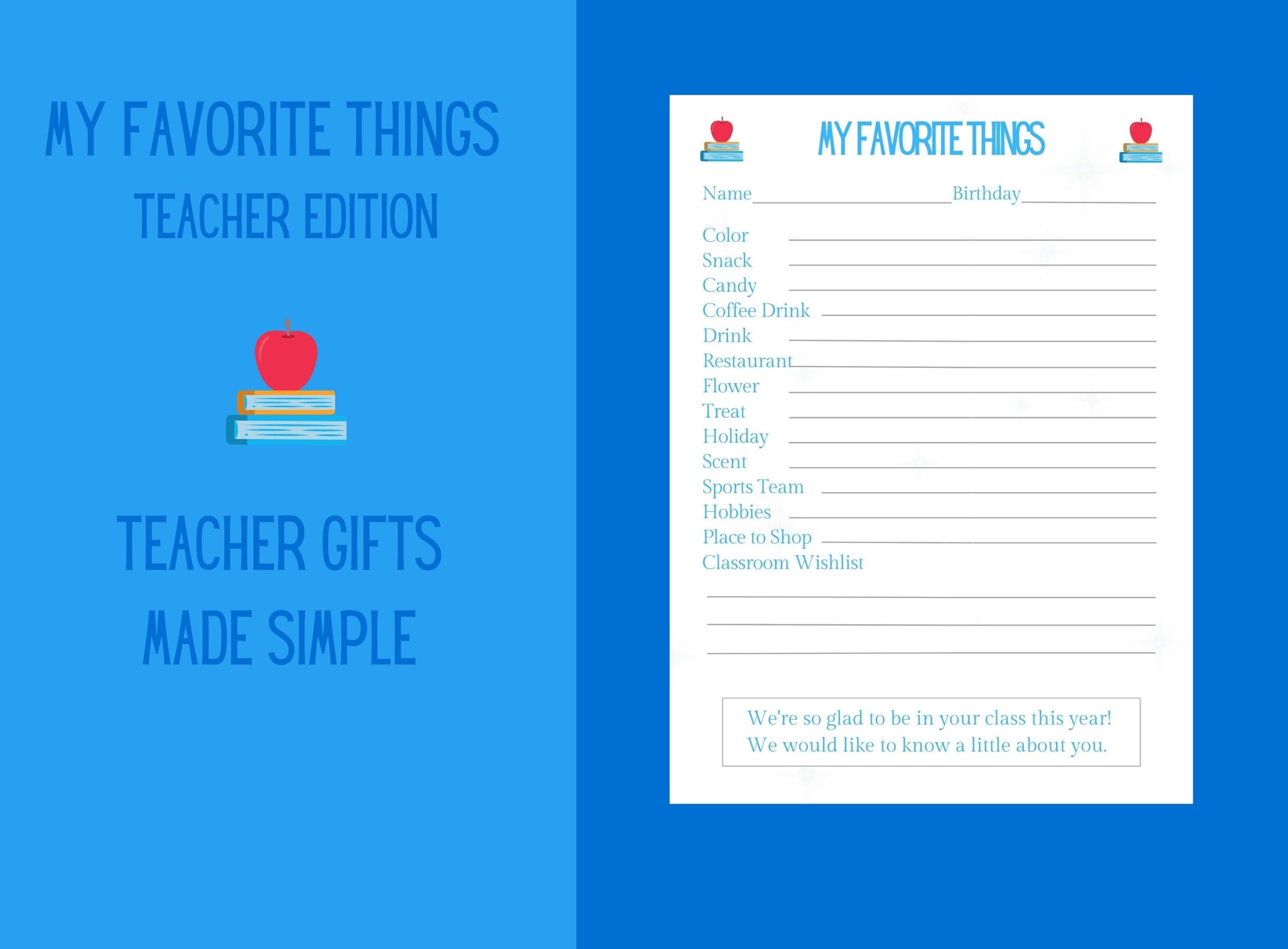 Teacher's Favorite Things Questionnaire, All About My Teacher, Teacher ...