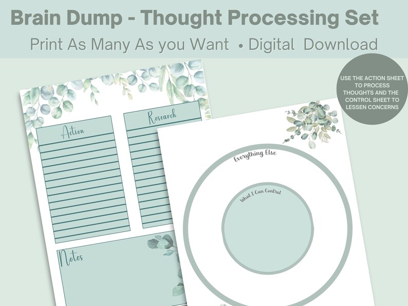 Printable Brain Dump and Thought Processing Pages, Thought Organizer ...