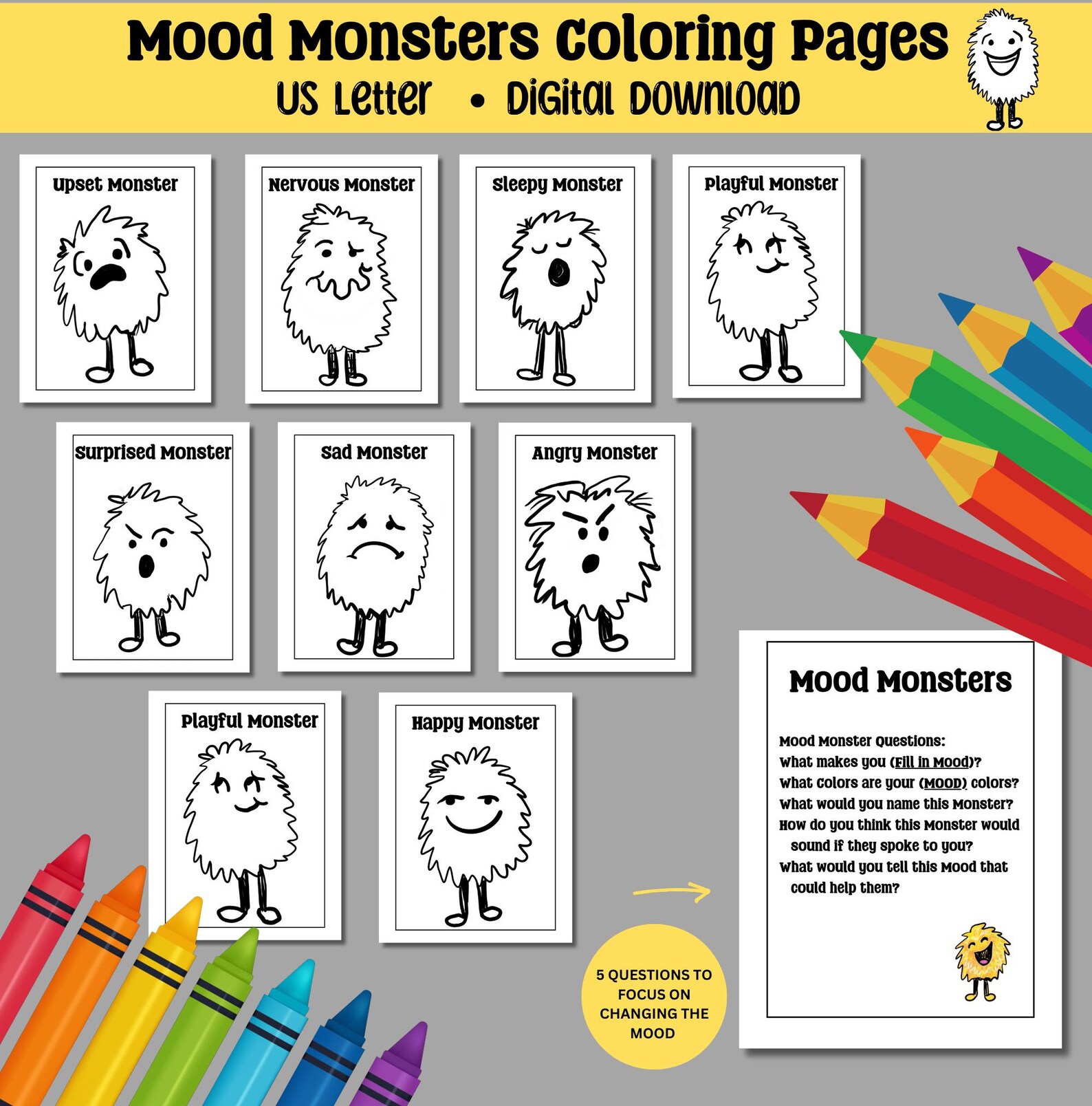 Printable Emotion Coloring Pages for Kids, Emotions Coloring Sheet, Fun ...