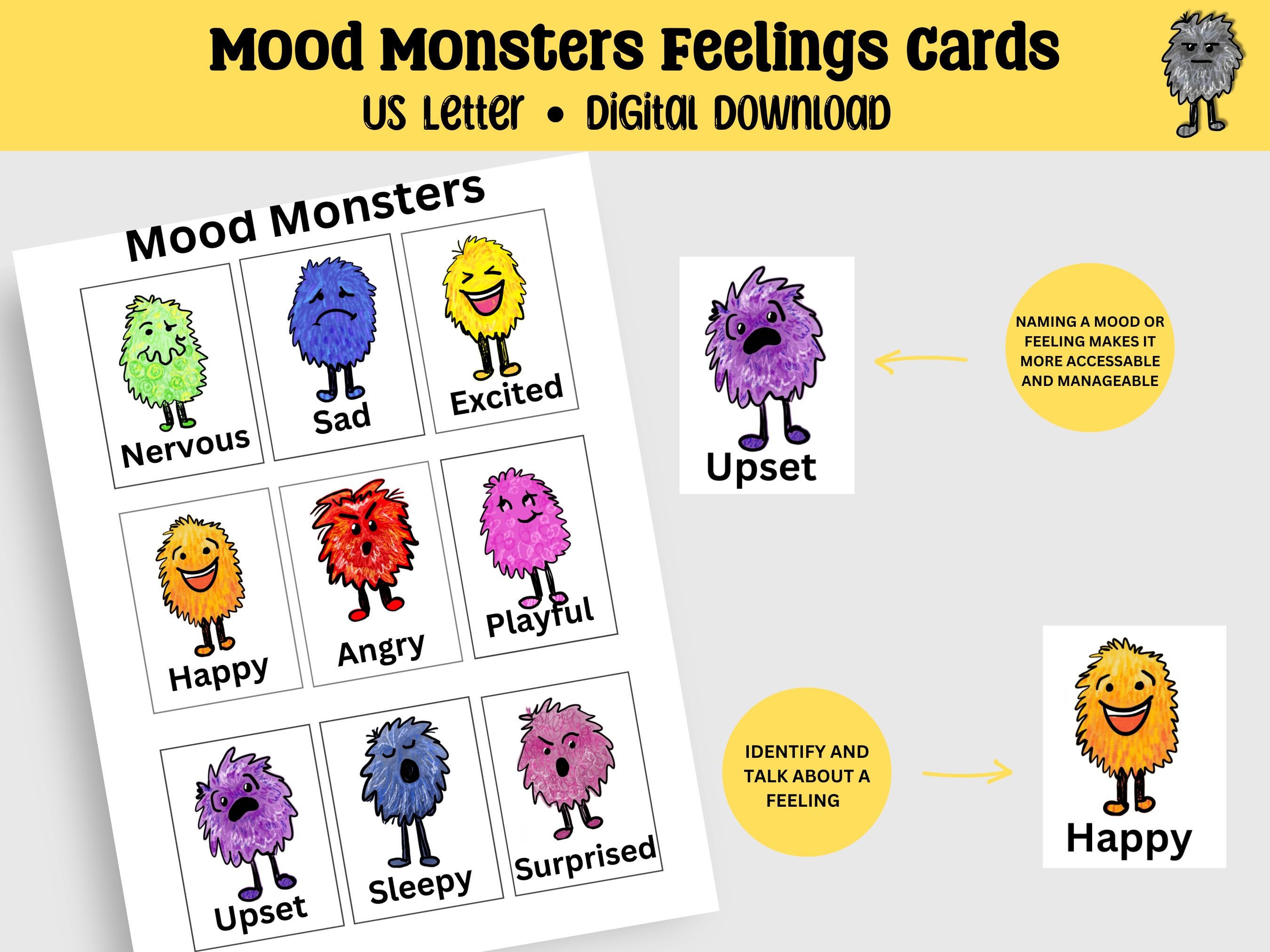 Printable Emotion Identification Cards for Kids Feelings, Calming ...
