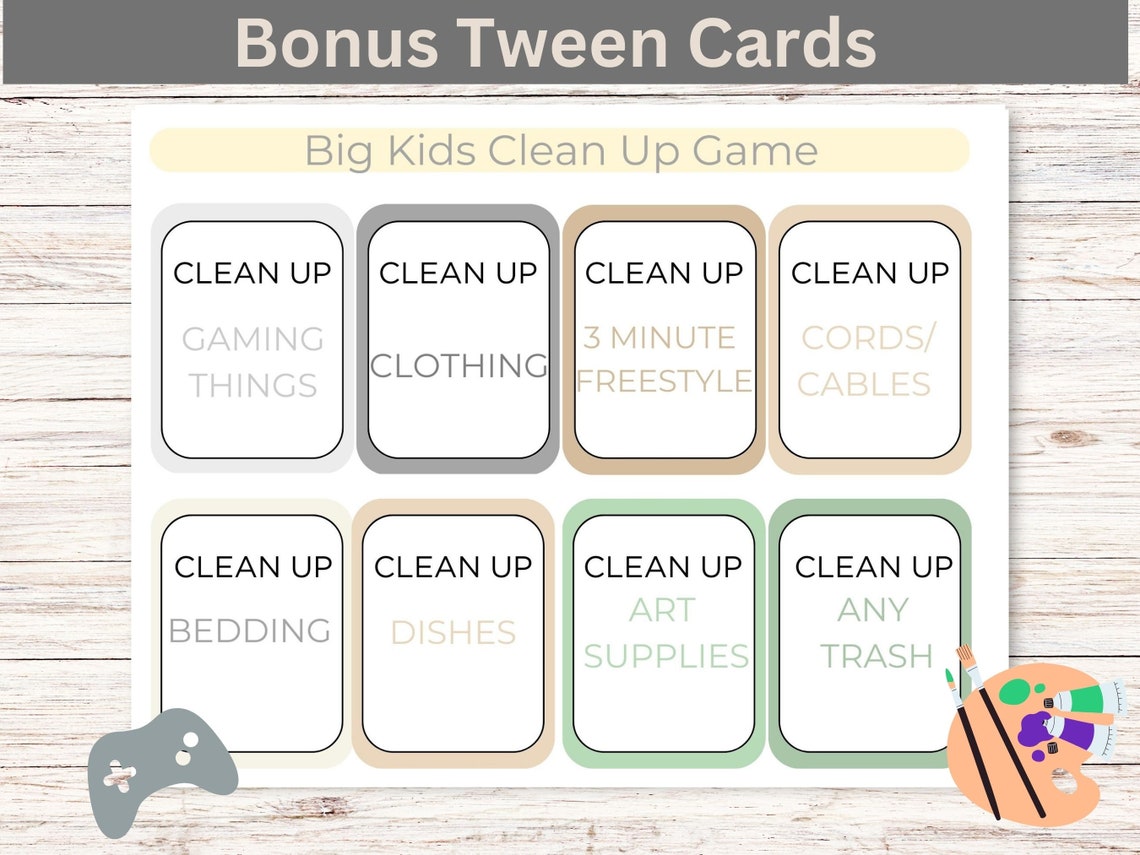 Printable Clean up Kids Card Game, Pick up Cards for Kids Cleaning, Fun ...