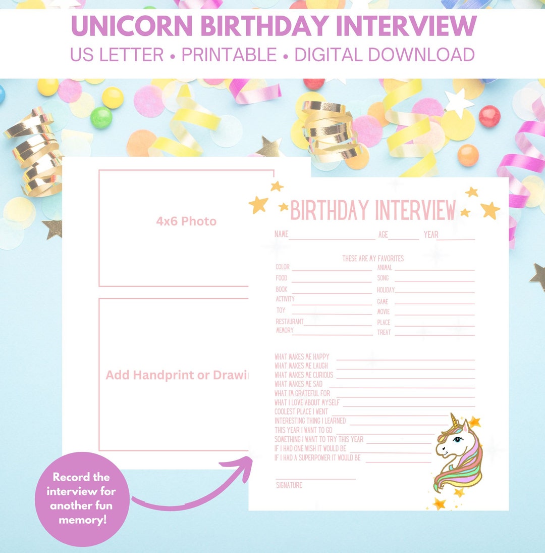 Unicorn Birthday Interview Printable, Unicorn Questionnaire - Etsy