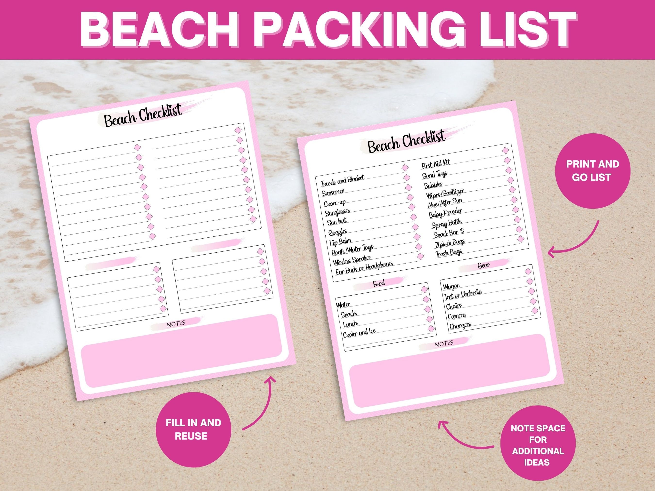 Printable Pink Beach Day Packing List, Checklist for Fun Beach Day, Pre ...