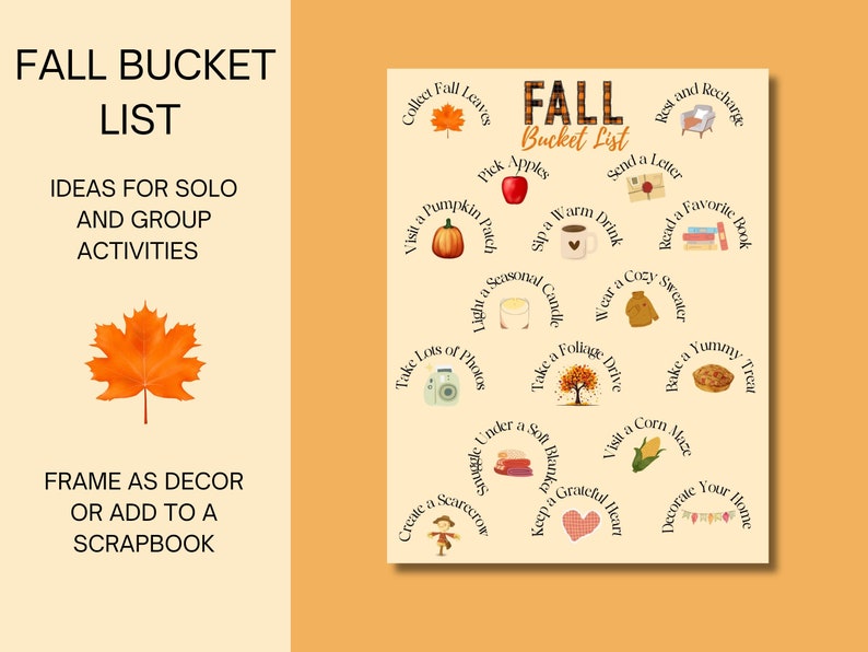 Printable Fall Bucket List, Fall Activities With Kids, Autumn Bucket ...