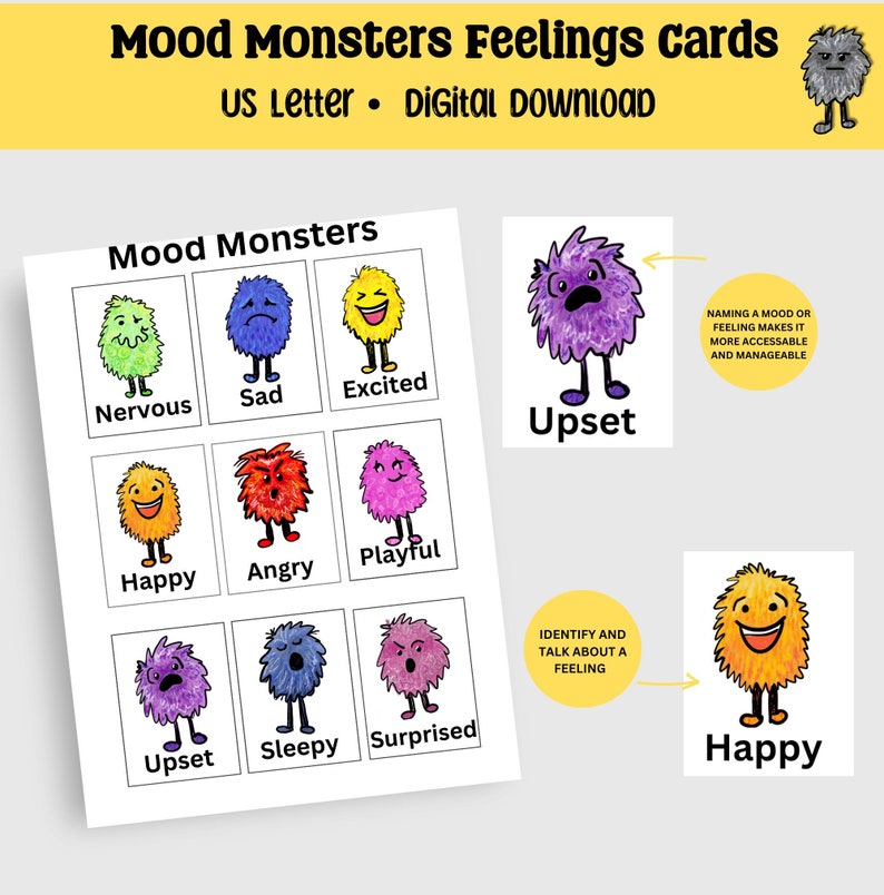Printable Emotion Identification Cards for Kids Feelings, Calming ...