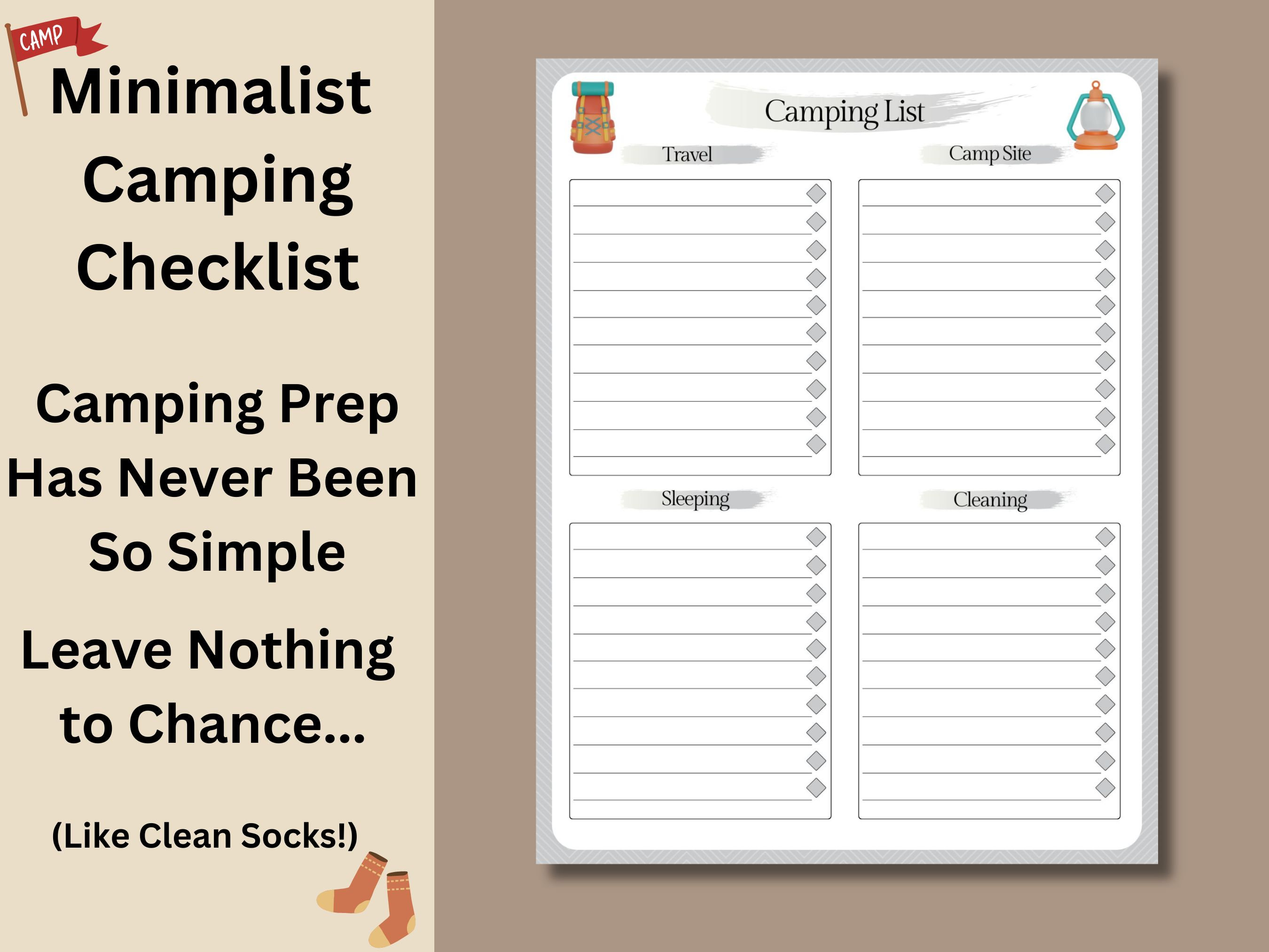 Camping Checklist, Blank List for Camp Preparation, Minimalist Camping ...