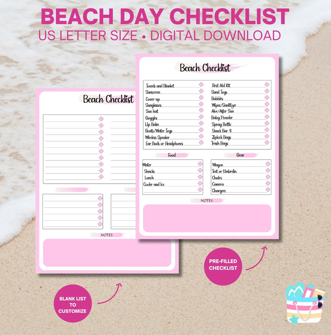 Printable Pink Beach Day Packing List, Checklist for Fun Beach Day, Pre ...