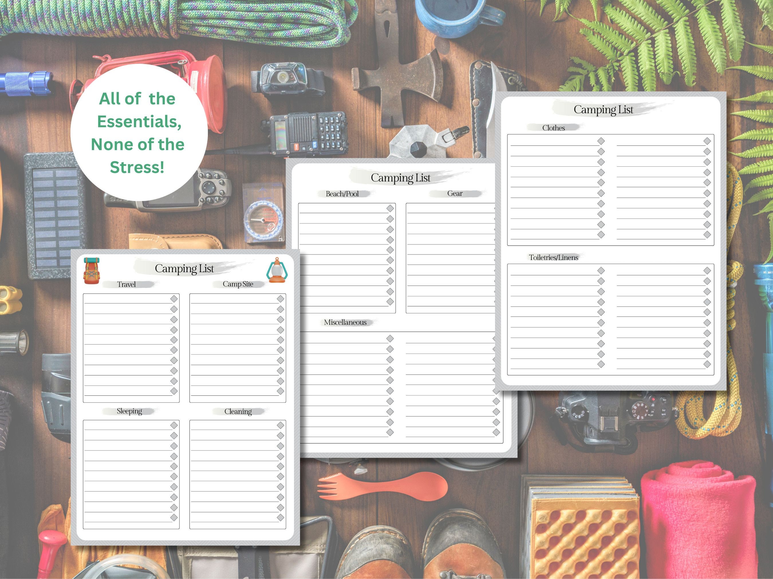 Camping Checklist, Blank List for Camp Preparation, Minimalist Camping ...