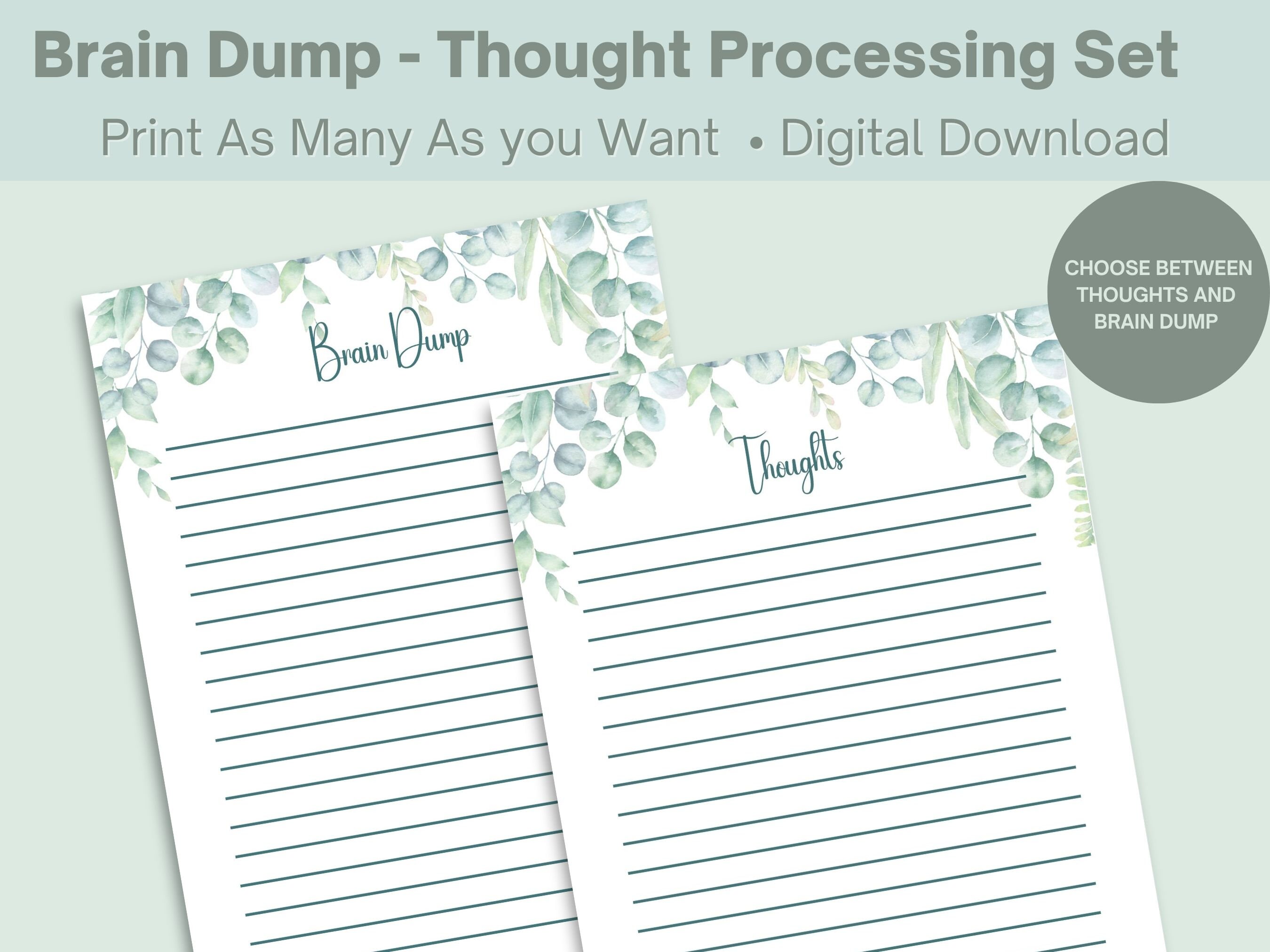 Printable Brain Dump and Thought Processing Pages, Thought Organizer ...