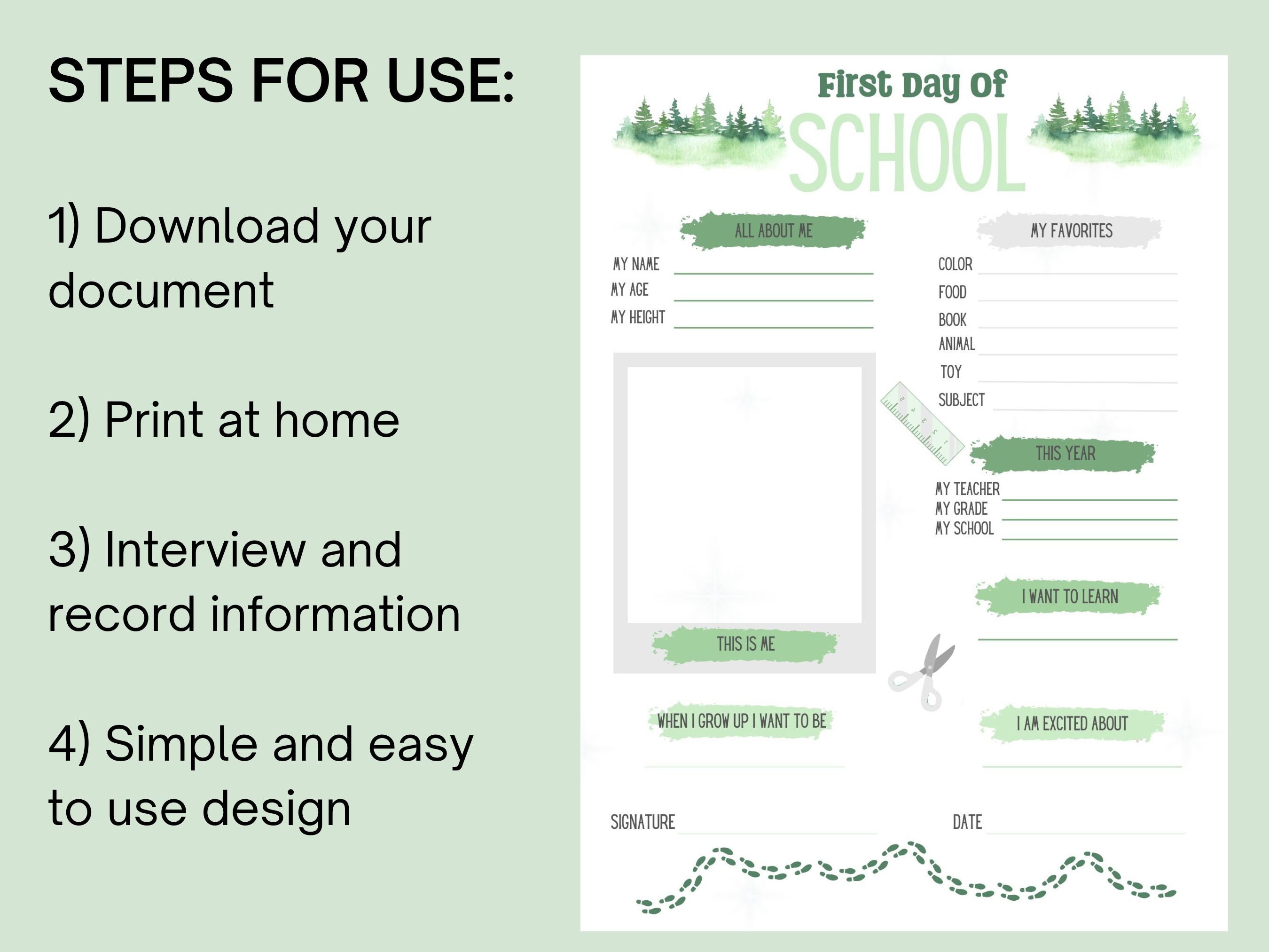 First Day of School Interview for Kids Printable, Back to School ...