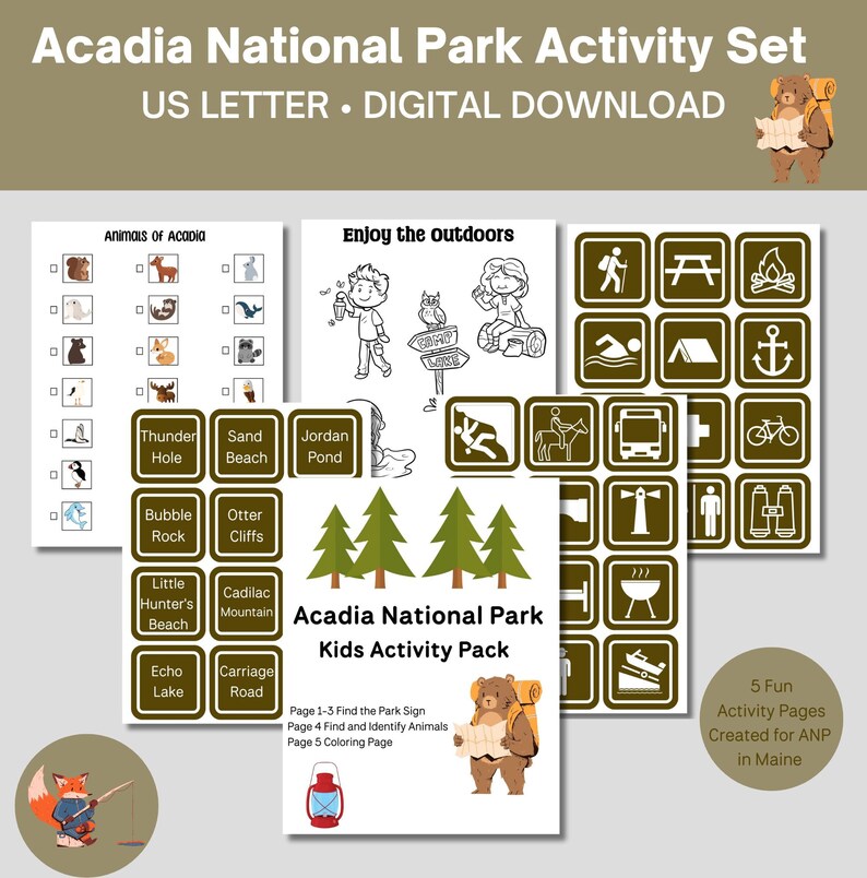 Acadia National Park Activity Set, Printable Kids Activities for Acadia ...