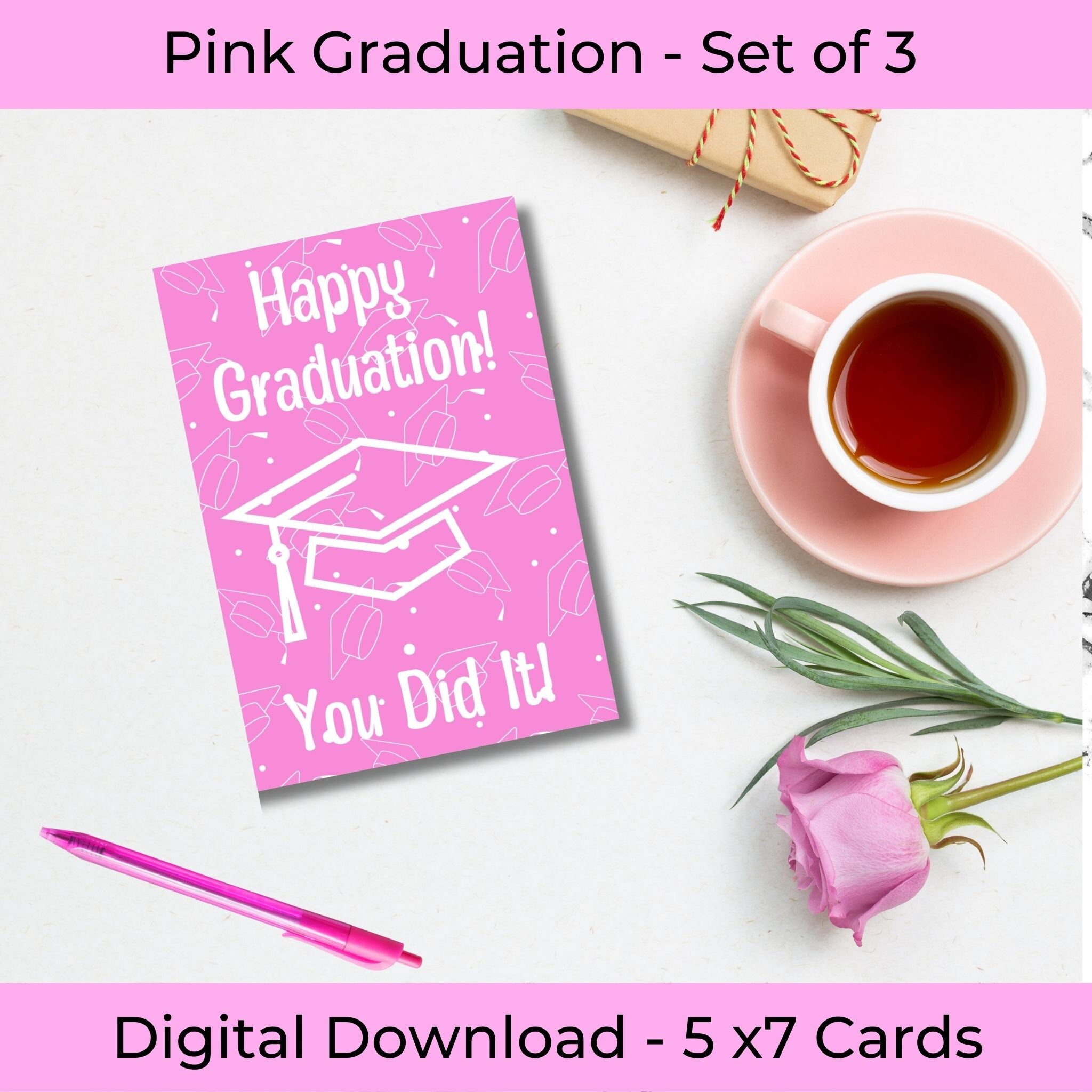 Printable Pink Graduation Cards for Celebration, Pretty Graduation ...