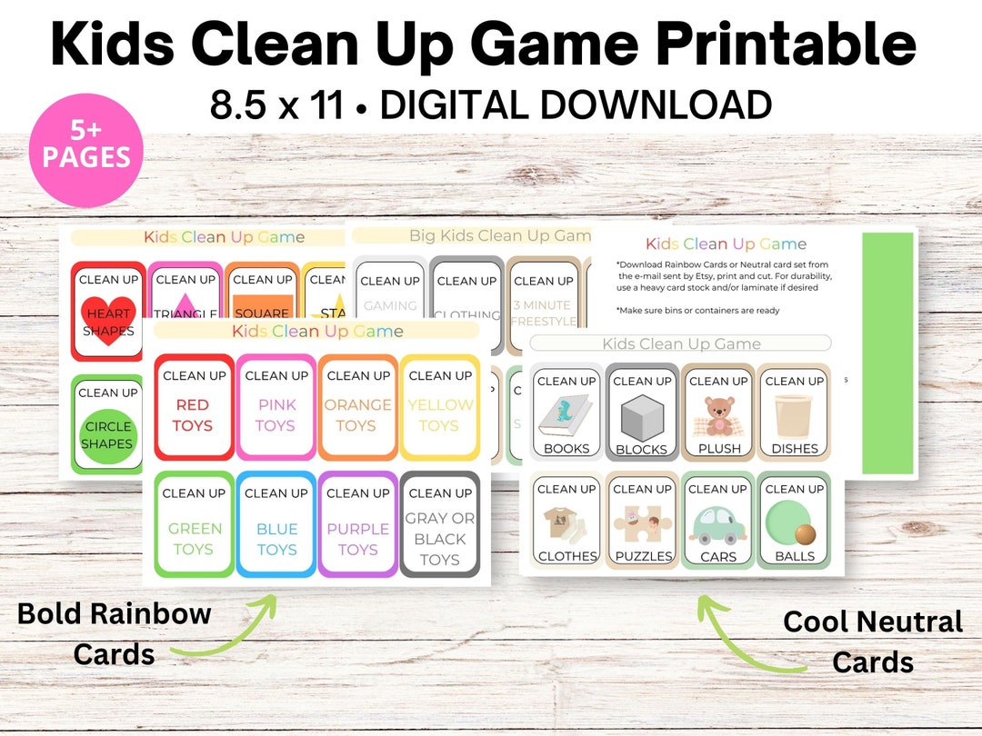 Printable Clean up Kids Card Game Pick up Cards for Kids - Etsy