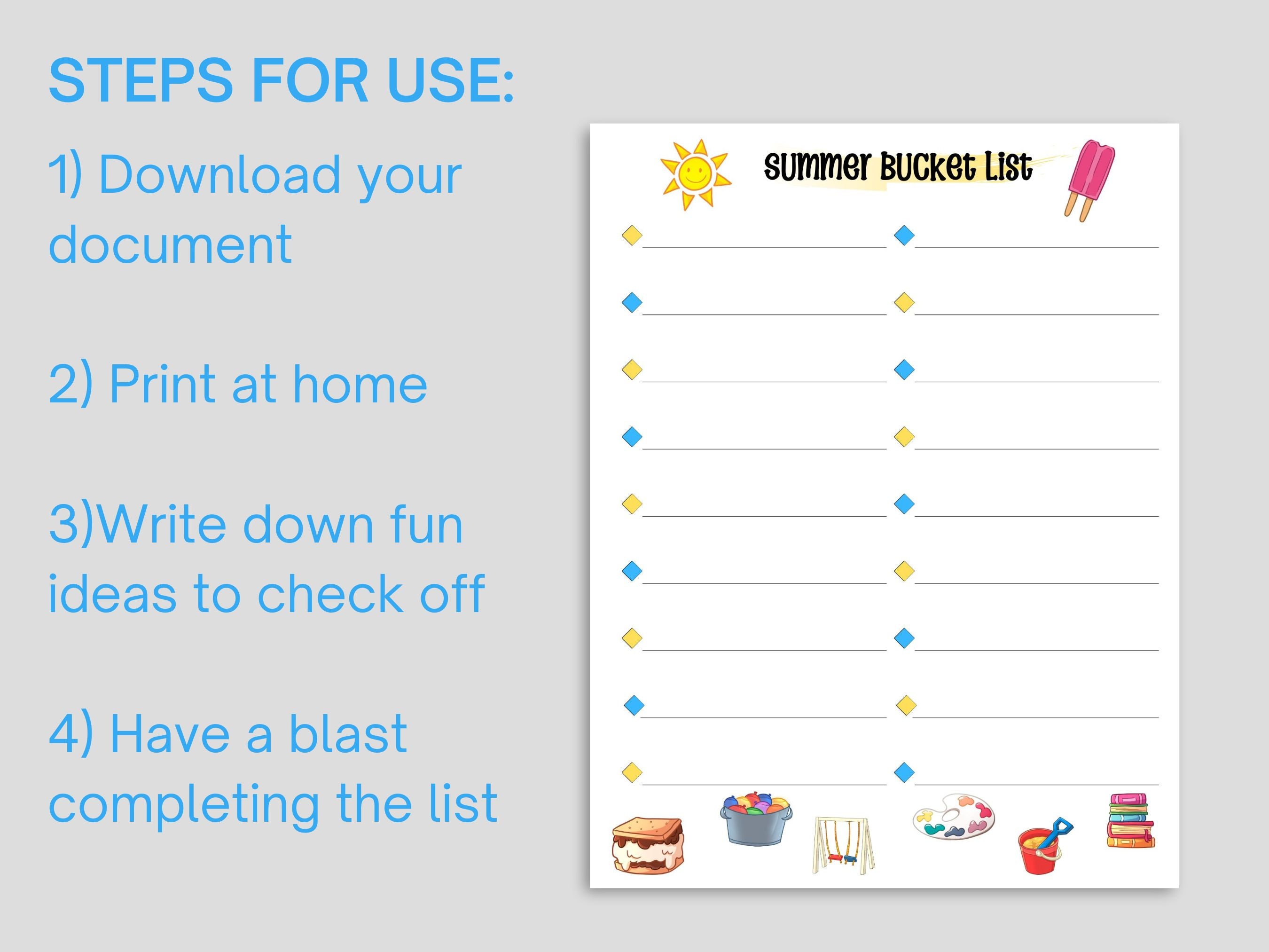 Summer Bucket List Template, Summer Break List, Family Fun Checklist ...