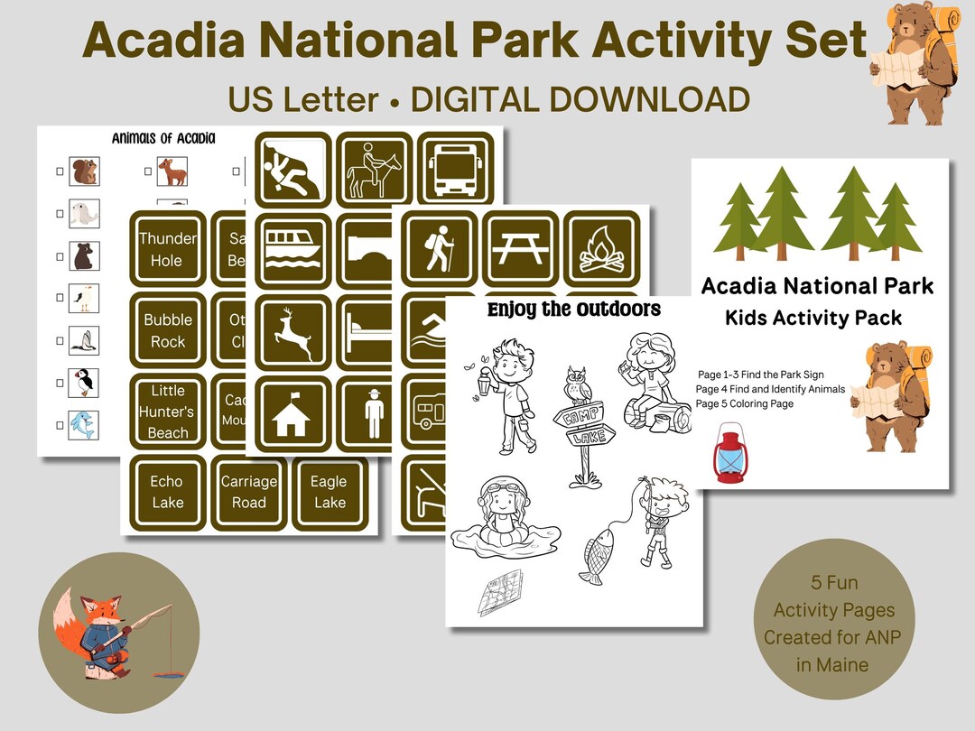 Acadia National Park Activity Set Printable Kids Activities - Etsy