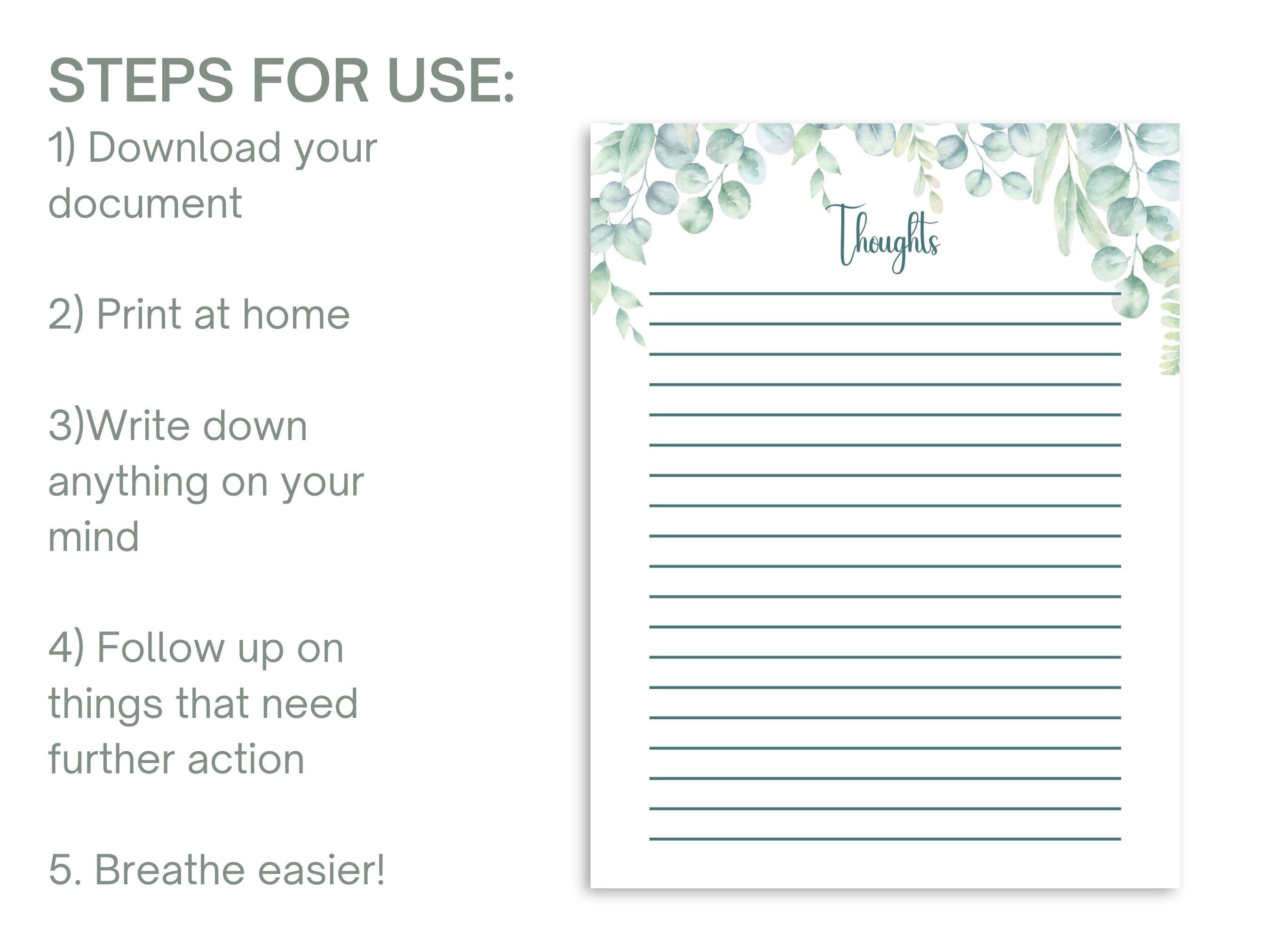 Printable Brain Dump and Thought Processing Pages, Thought Organizer ...