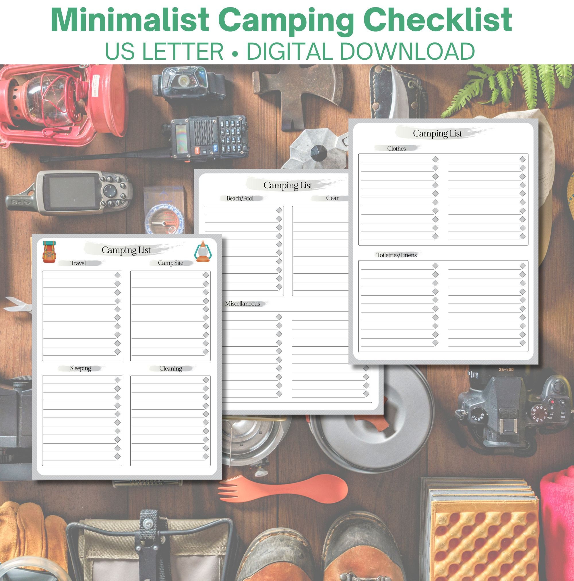 Camping Checklist, Blank List for Camp Preparation, Minimalist Camping ...