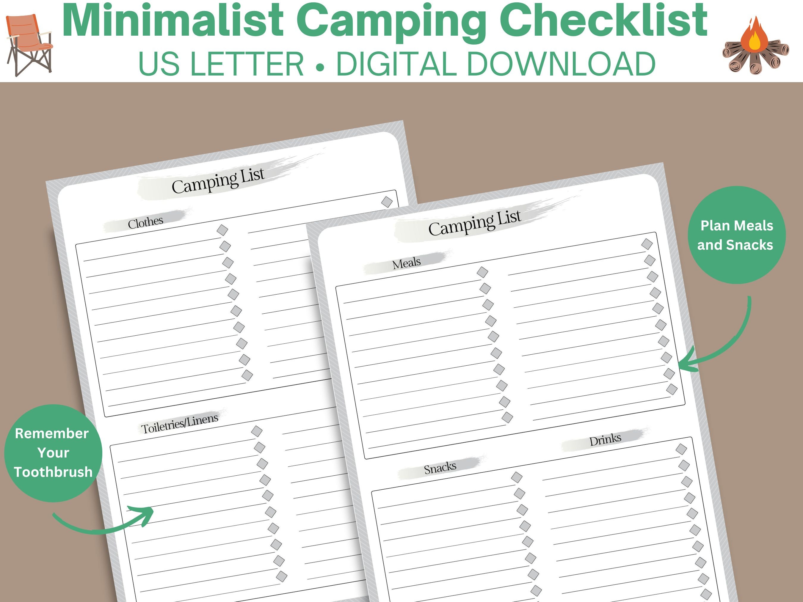 Camping Checklist, Blank List for Camp Preparation, Minimalist Camping ...