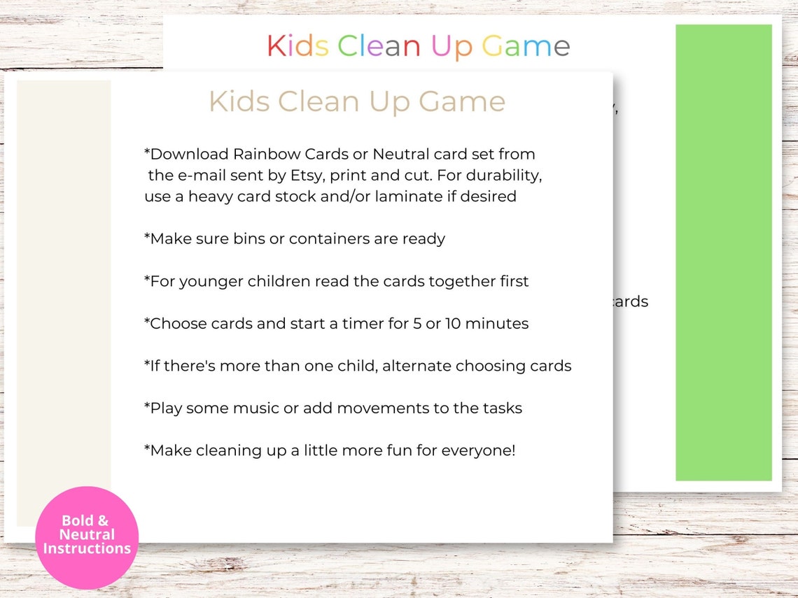 Printable Clean up Kids Card Game, Pick up Cards for Kids Cleaning, Fun ...