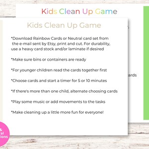 Printable Clean up Kids Card Game, Pick up Cards for Kids Cleaning, Fun ...