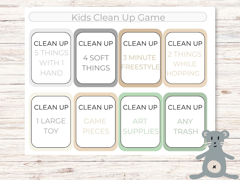 Printable Clean up Kids Card Game, Pick up Cards for Kids Cleaning, Fun ...
