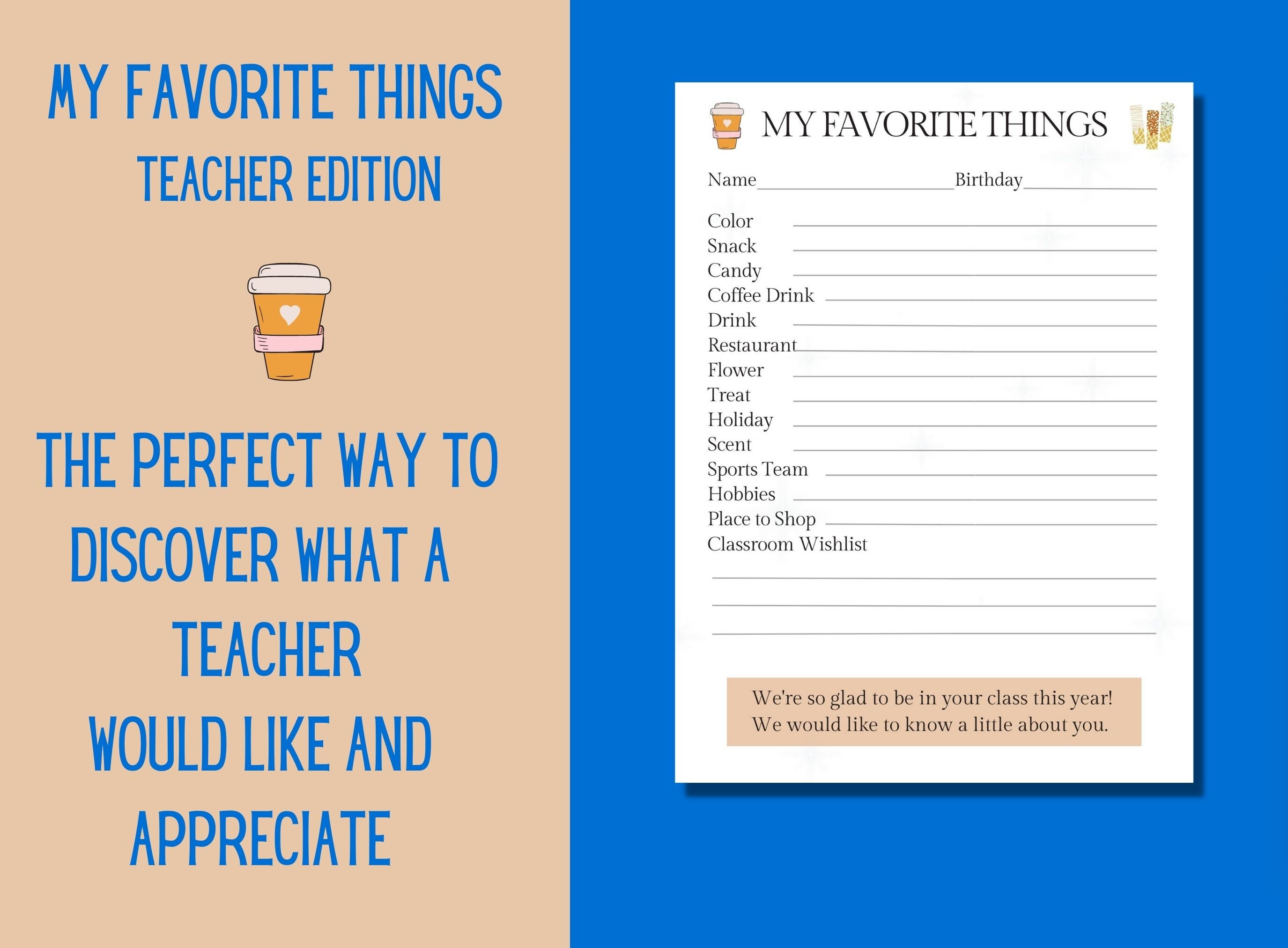 Teacher's Favorite Things Questionnaire, All About My Teacher, Teacher ...