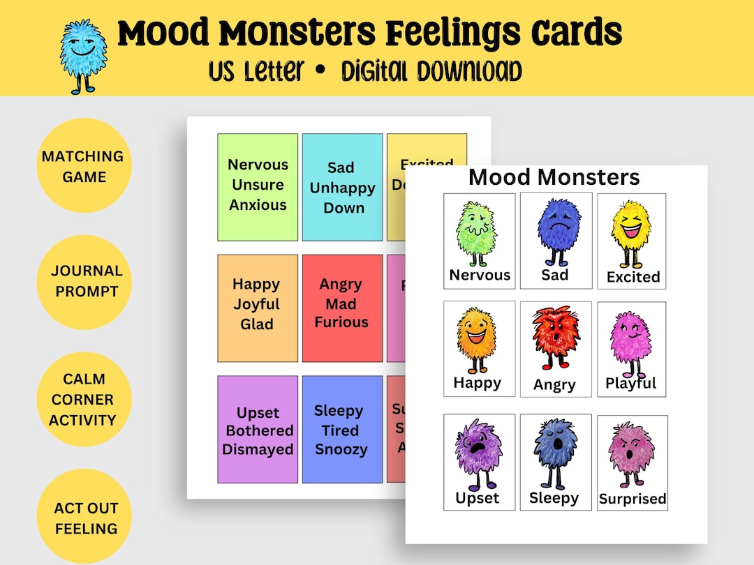 Printable Emotion Identification Cards for Kids Feelings - Etsy