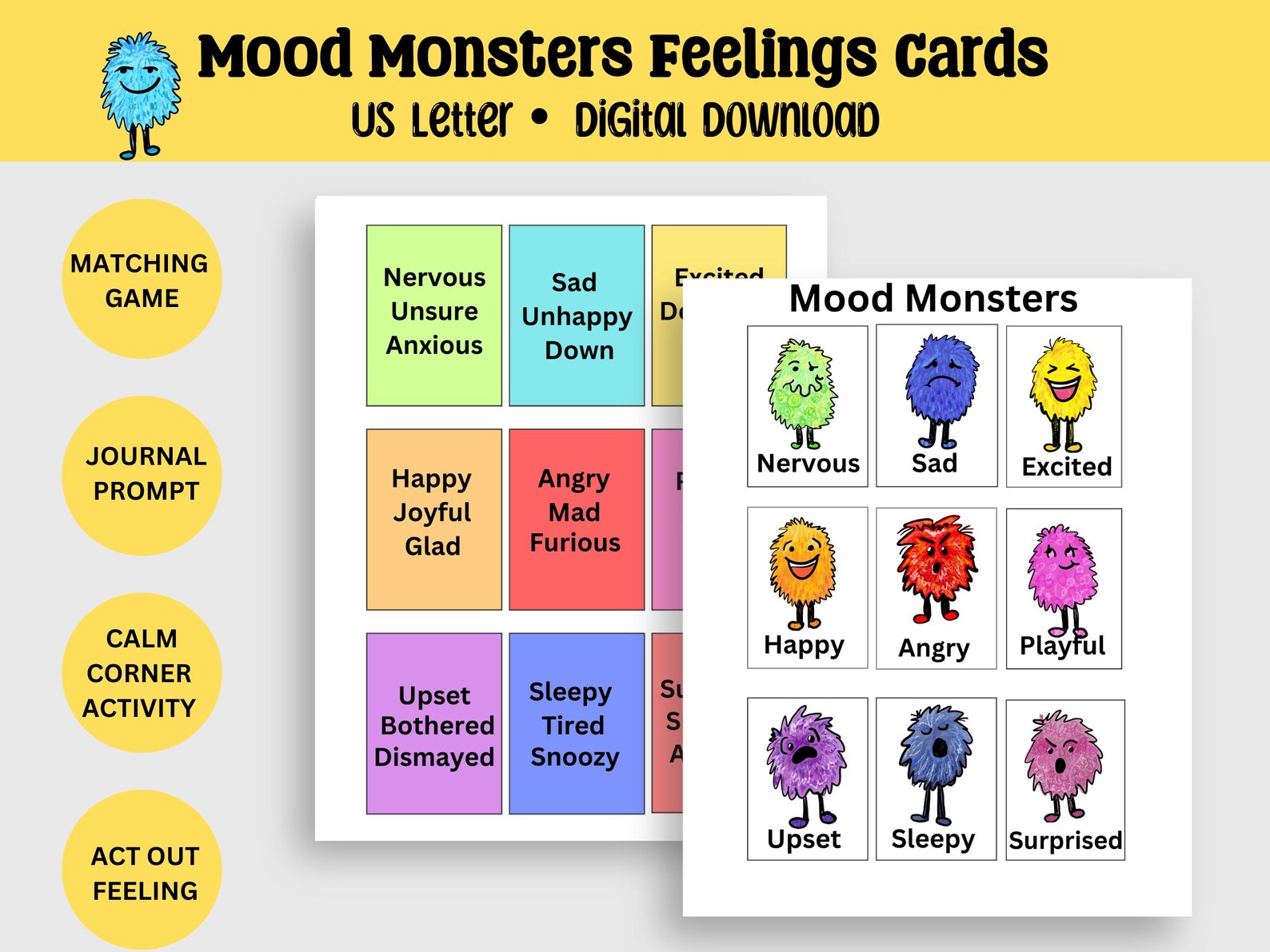 Printable Emotion Identification Cards for Kids Feelings, Calming ...
