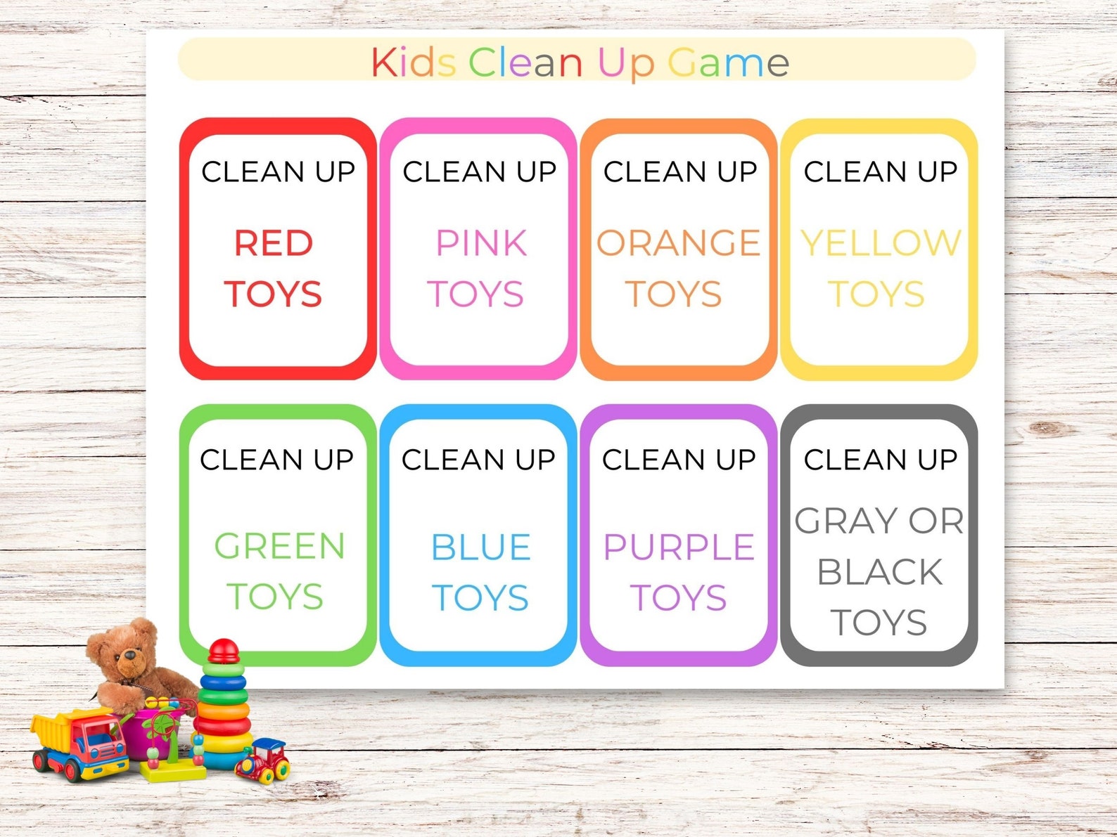 Printable Clean up Kids Card Game, Pick up Cards for Kids Cleaning, Fun ...