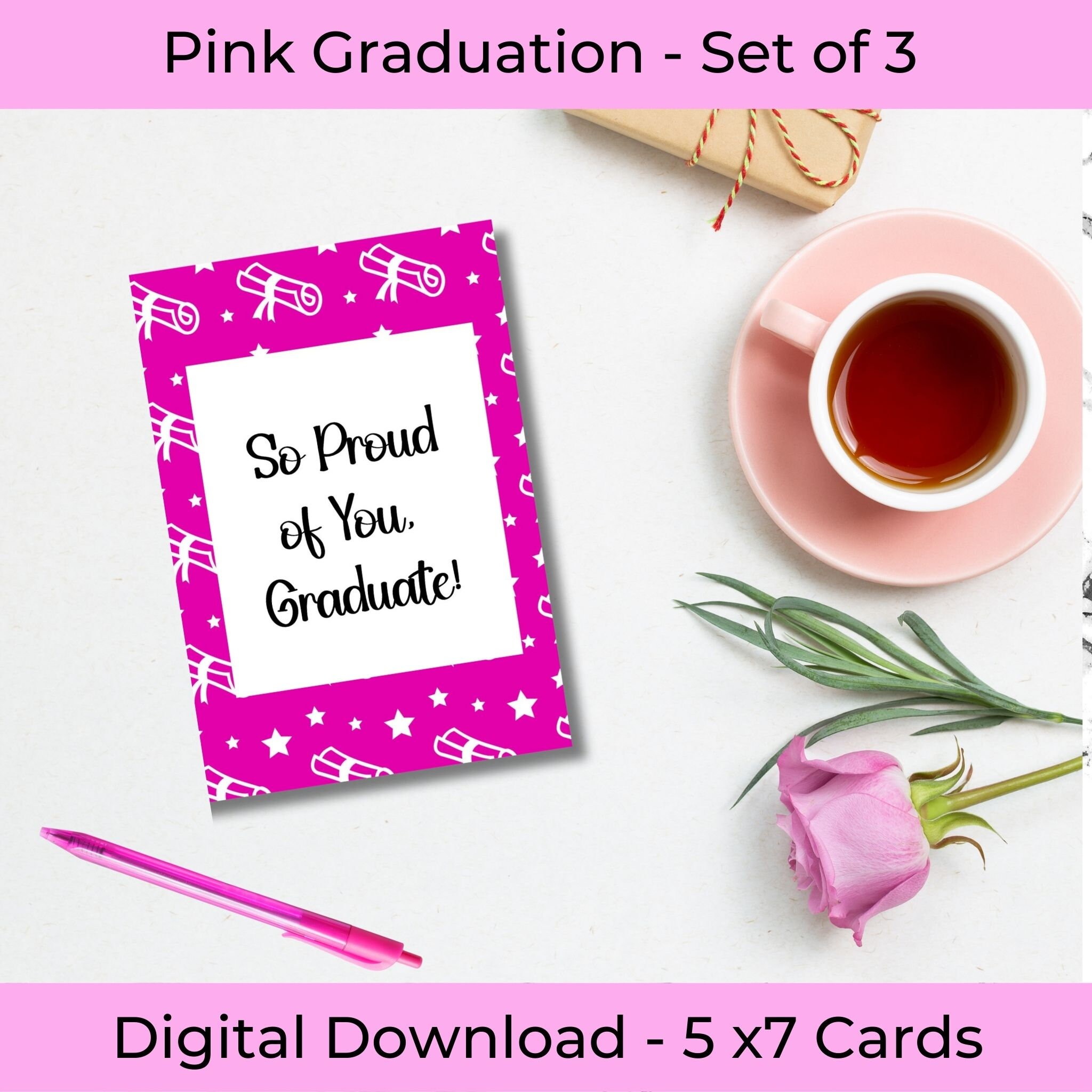 Printable Pink Graduation Cards for Celebration, Pretty Graduation ...