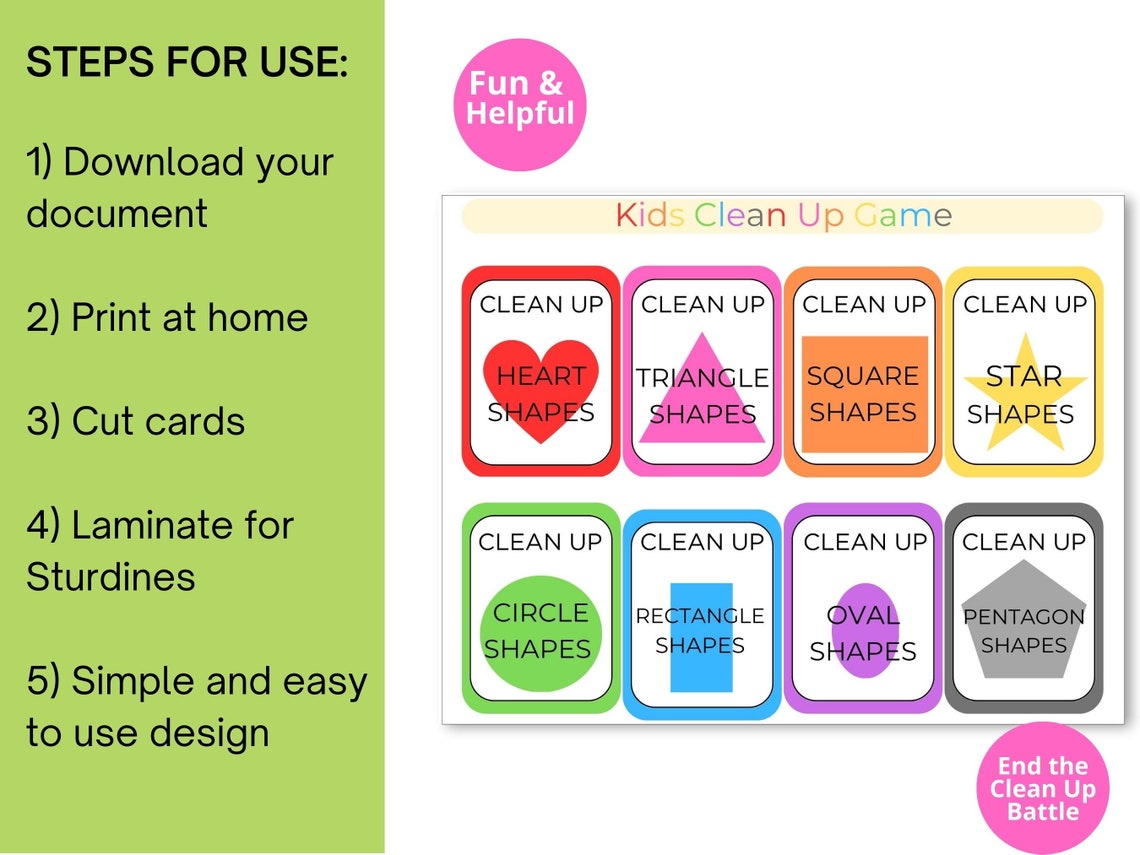 Printable Clean up Kids Card Game, Pick up Cards for Kids Cleaning, Fun ...