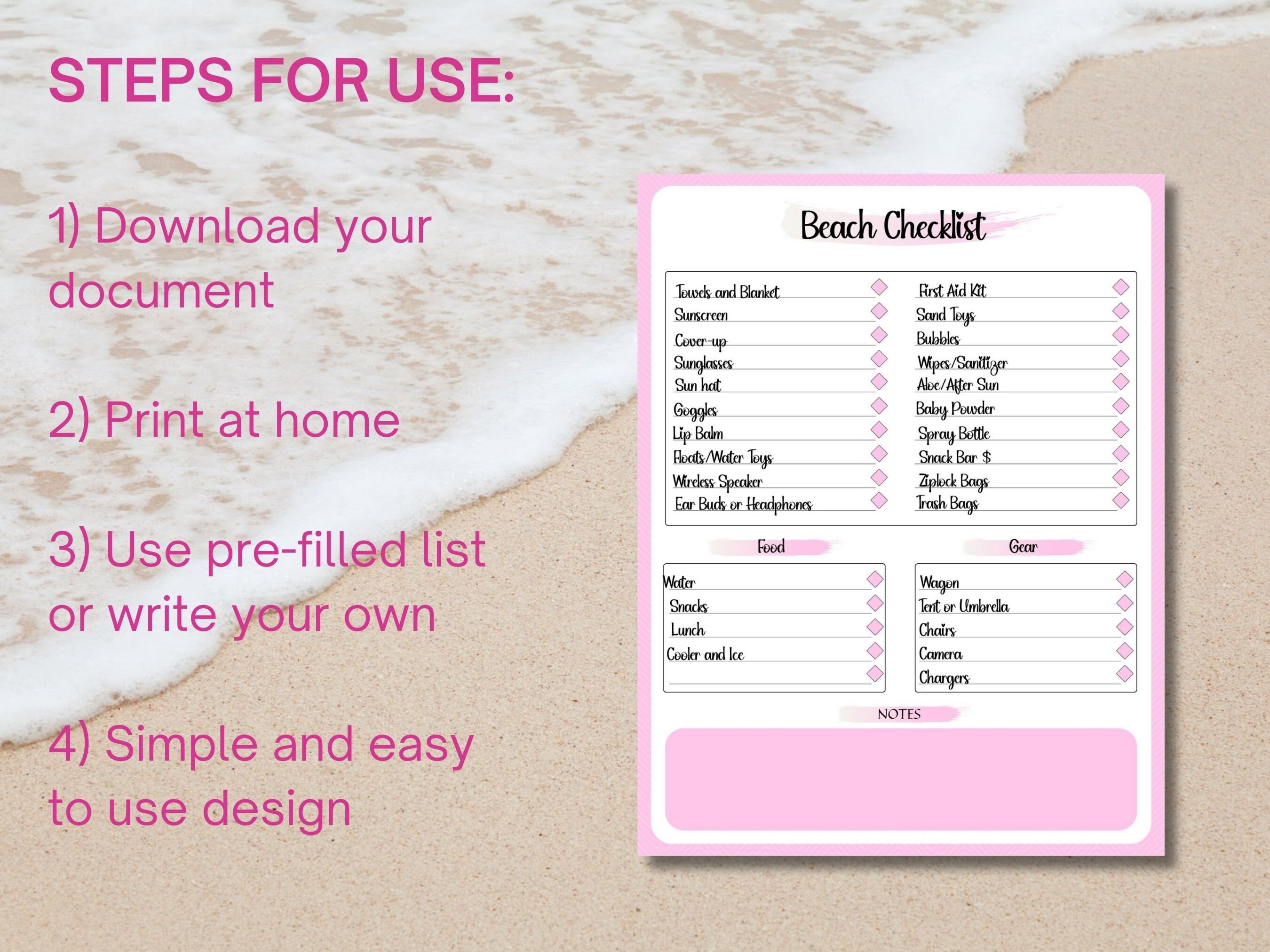 Printable Pink Beach Day Packing List, Checklist for Fun Beach Day, Pre ...