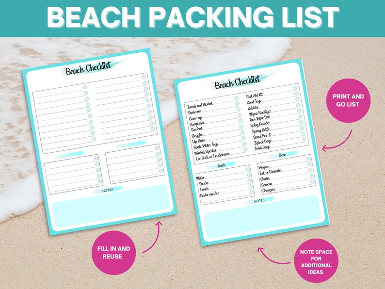 Printable Beach Day Packing List, Checklist for Fun Beach Day, Pre ...