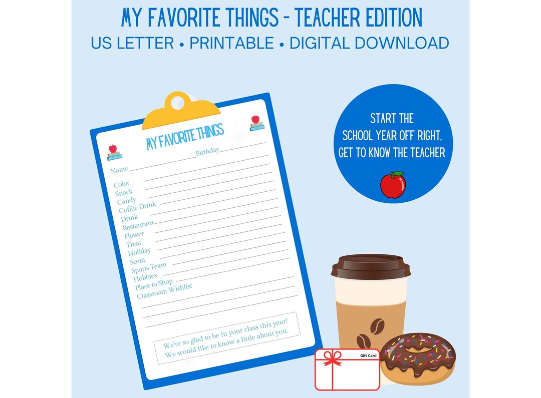 Teacher's Favorite Things Questionnaire, All About My Teacher, Teacher ...